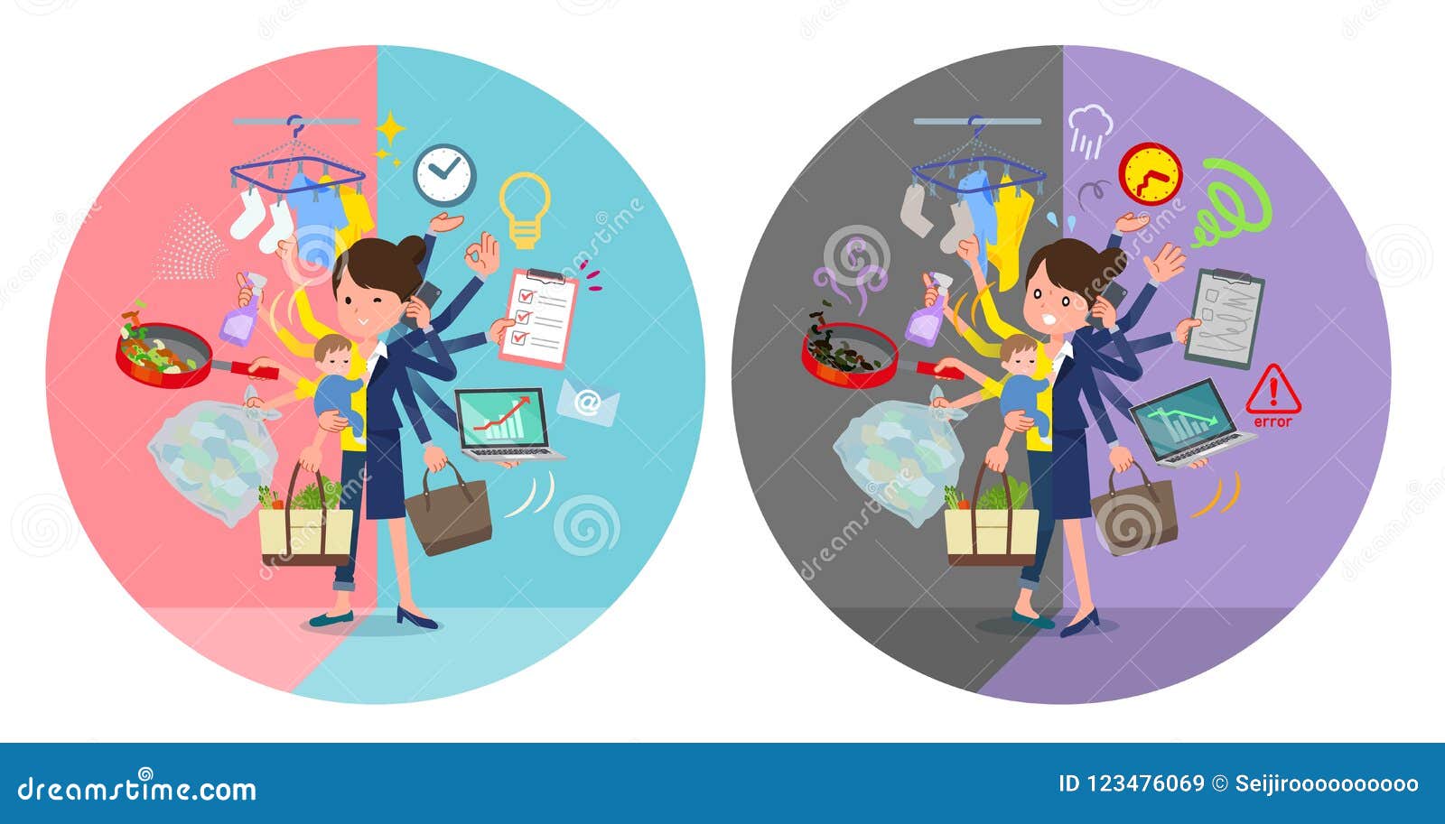 Flat Type Bun Hair Mom_mulch Task Switch Stock Vector - Illustration of ...