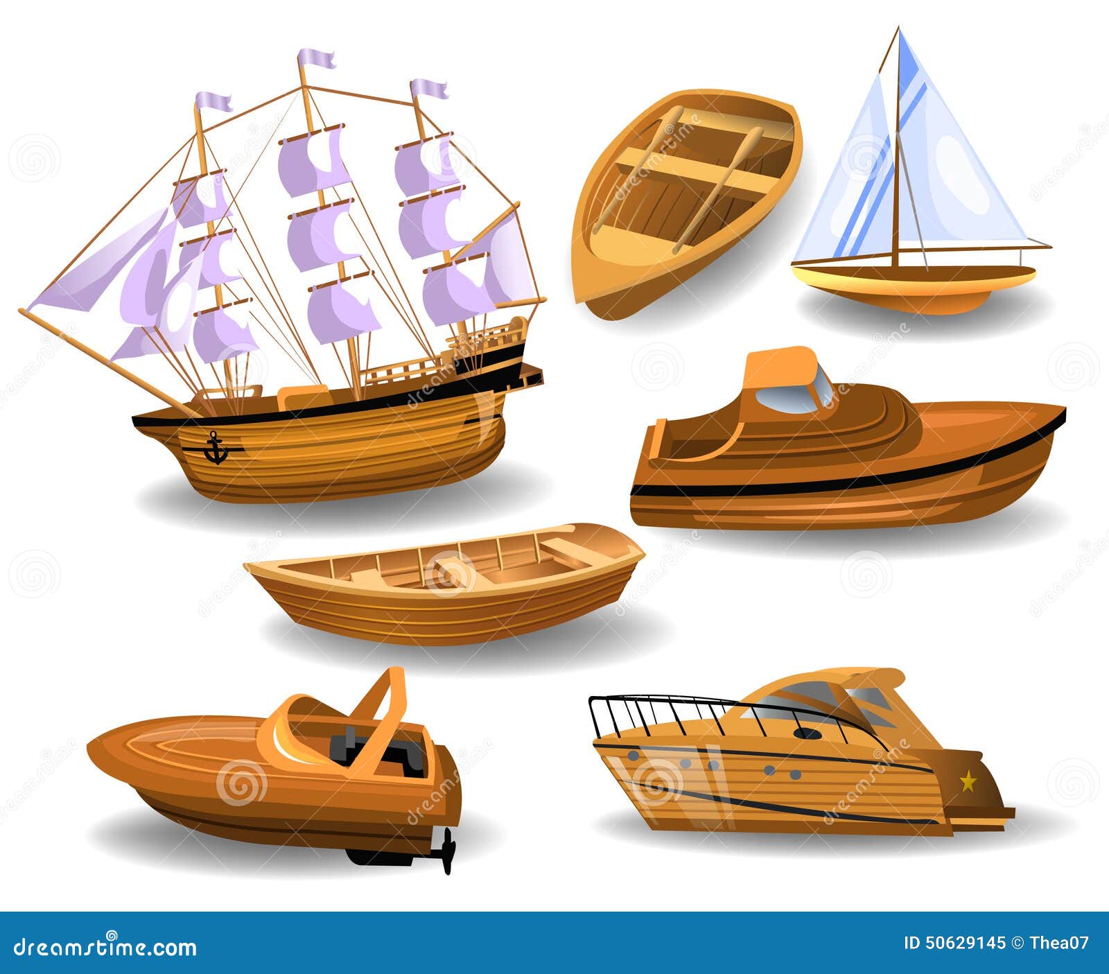 Set Of Wood Boats And Ships Cartoon Vector | CartoonDealer.com #50629145