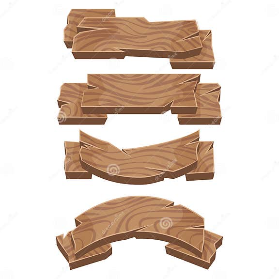 Set of Wooden Banners. Wooden Ribbons Pointers Stock Illustration ...