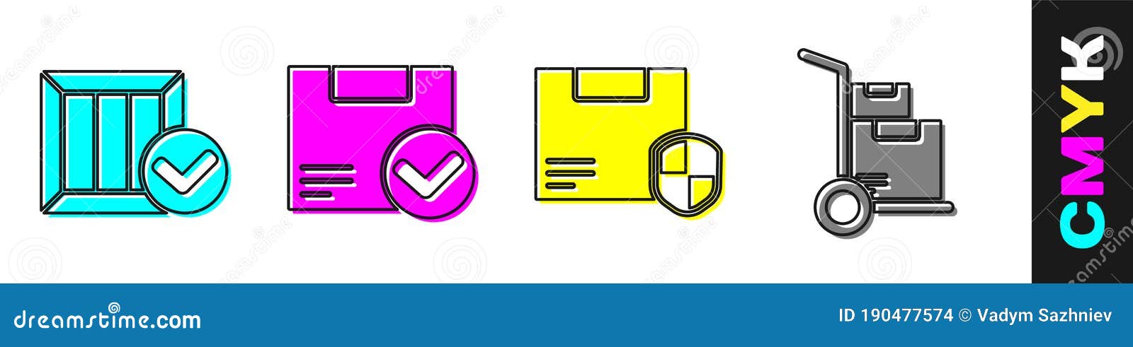 Set Wooden Box with Check Mark, Package Box with Check Mark, Delivery ...