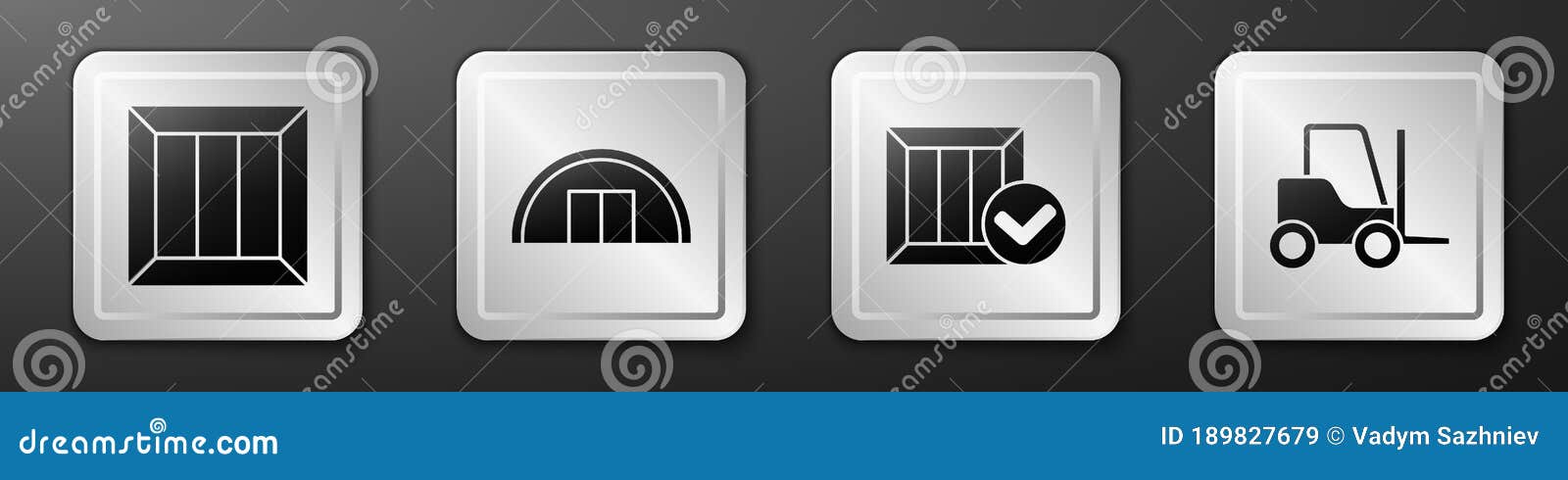 Set Wooden Box, Warehouse, Wooden Box with Check Mark and Forklift ...