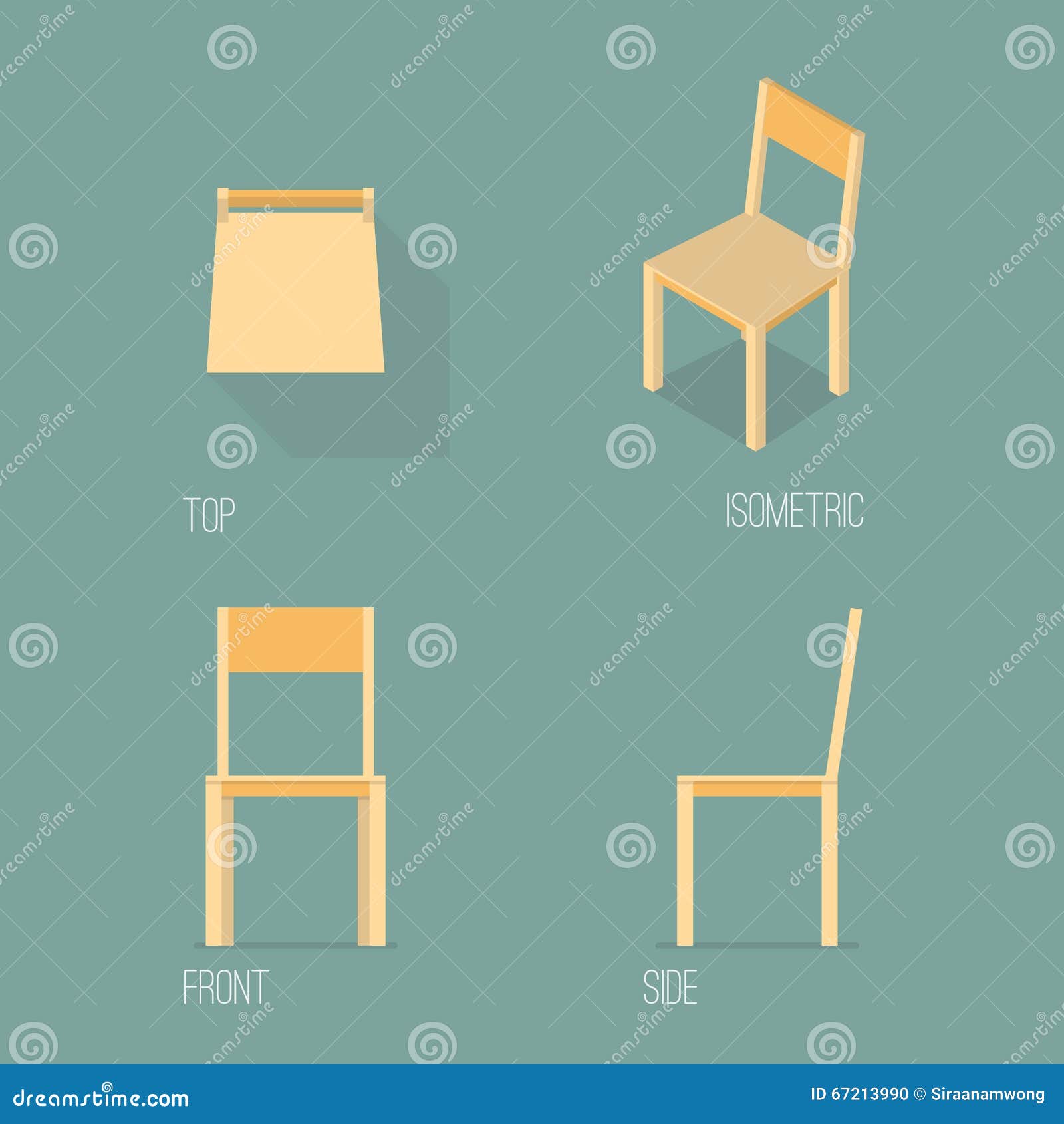 Set of Wooden Chair Isometric Drawing Stock Illustration - Illustration ...