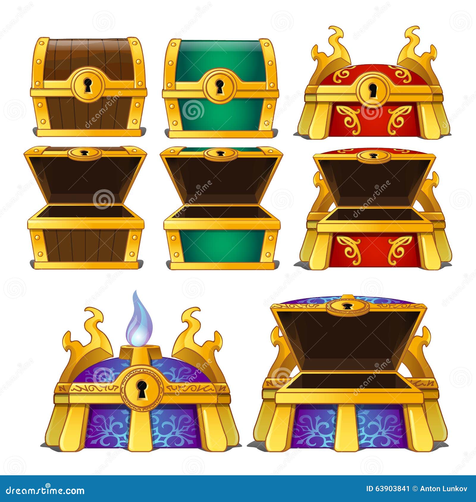 Set of Wooden Chests of Different Colors Stock Vector - Illustration of ...