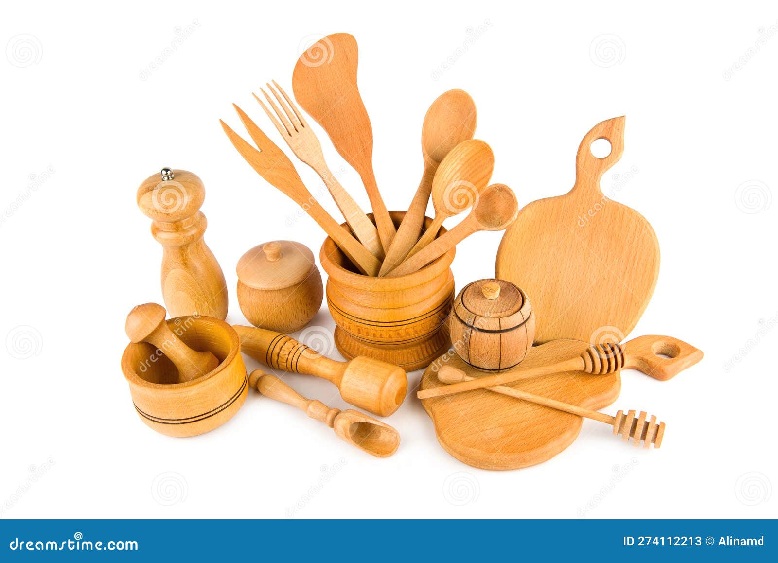 Set of Wooden Kitchenware Isolated on White Background Stock Image ...