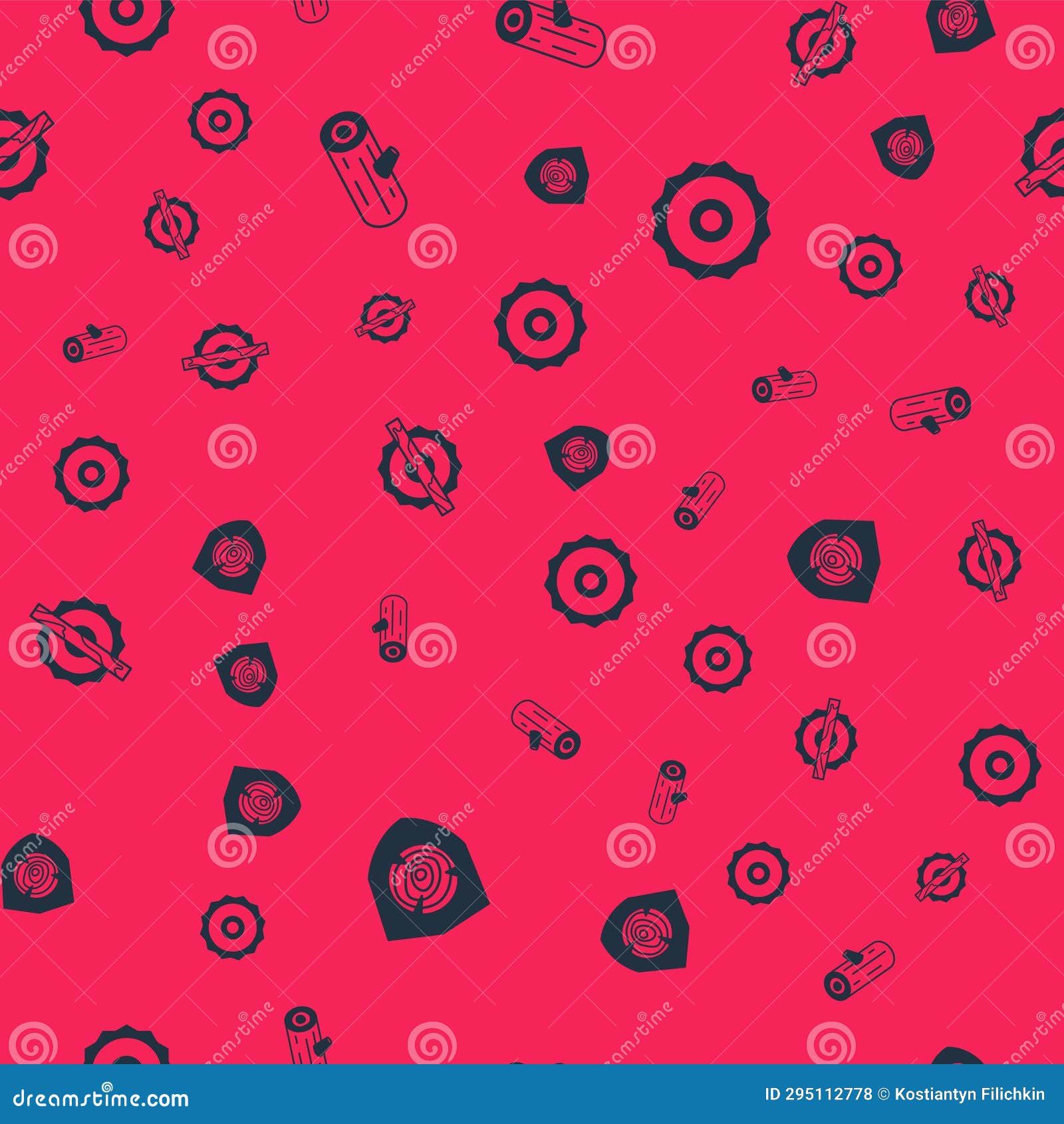 Set Wooden Logs, Electric Circular Saw and Blade on Seamless Pattern ...