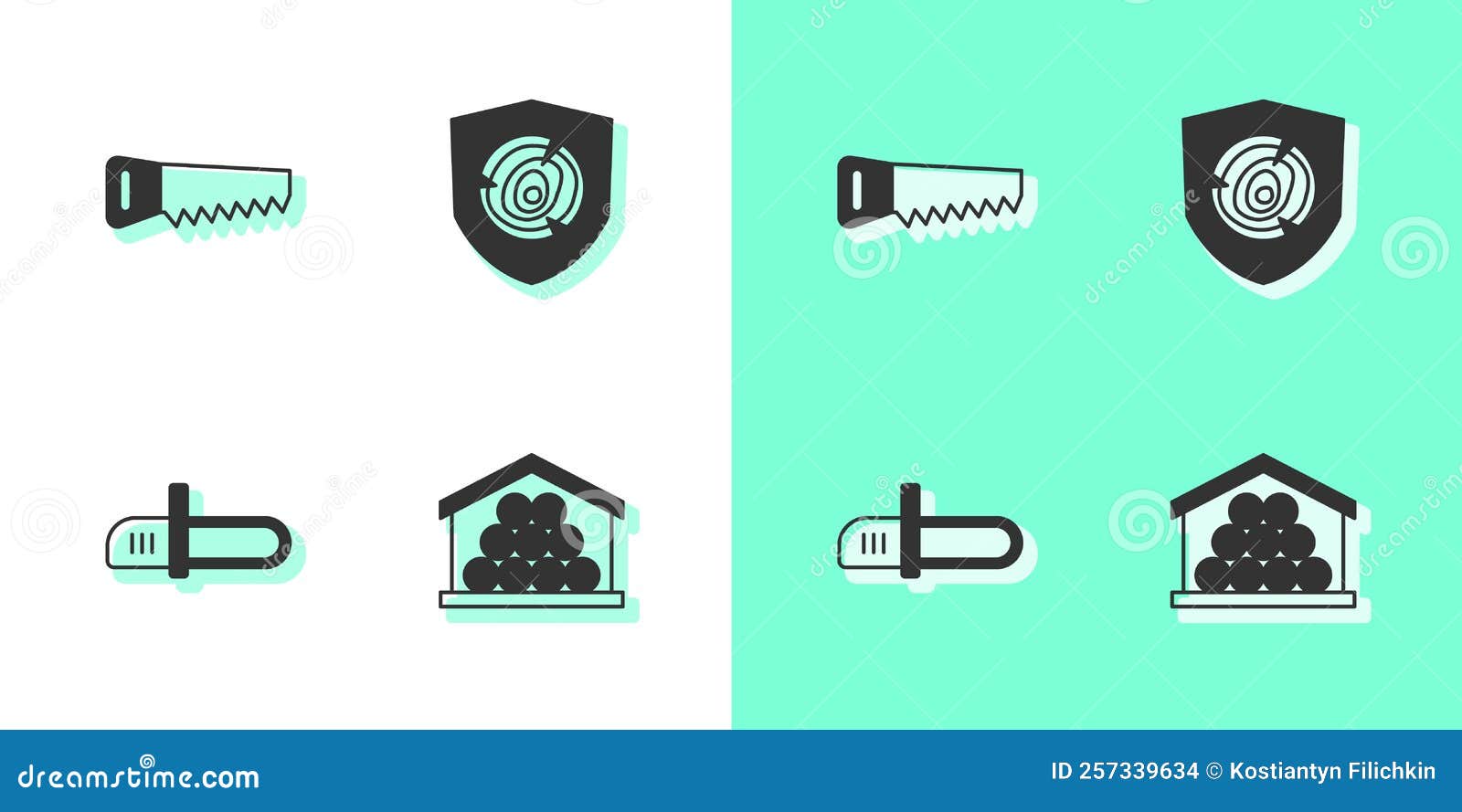 Set Wooden Logs, Hand Saw, Chainsaw and Icon. Vector Stock Vector ...