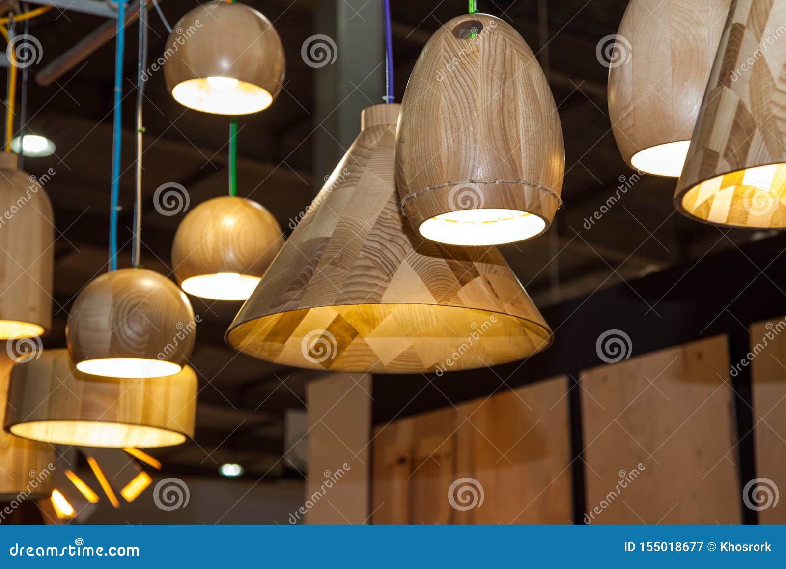 Set of Wooden Modern Ceiling Light Fixtures Stock Image - Image of ...