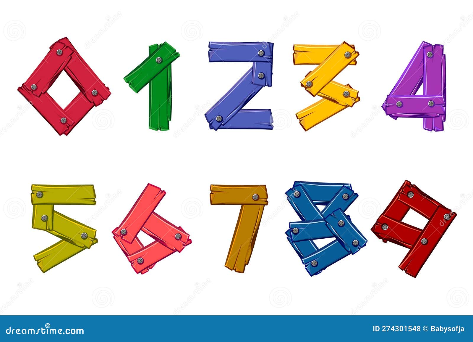 Set Wooden Numbers. Colored Wooden Plank in Digits Stock Vector ...