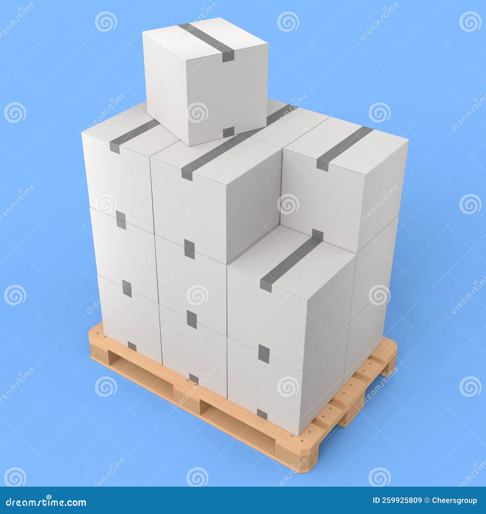 Set of Wooden Pallet for Warehouse Cargo Storage with Cardboard Boxes ...