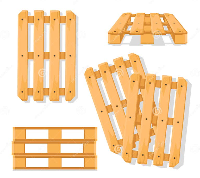 Set of Wooden Pallets, Different Angles on a White Stock Illustration ...