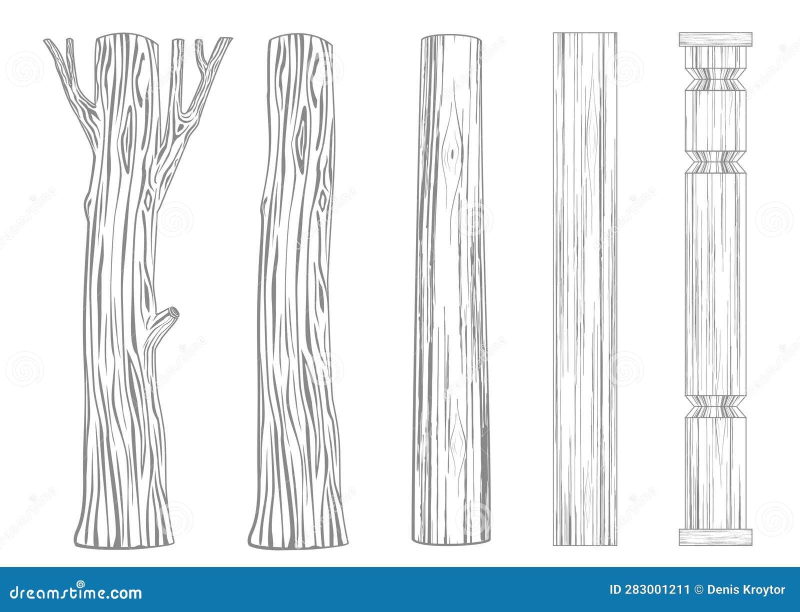 Set of Wooden Pillars Columns Tree Trunk Stock Vector - Illustration of ...