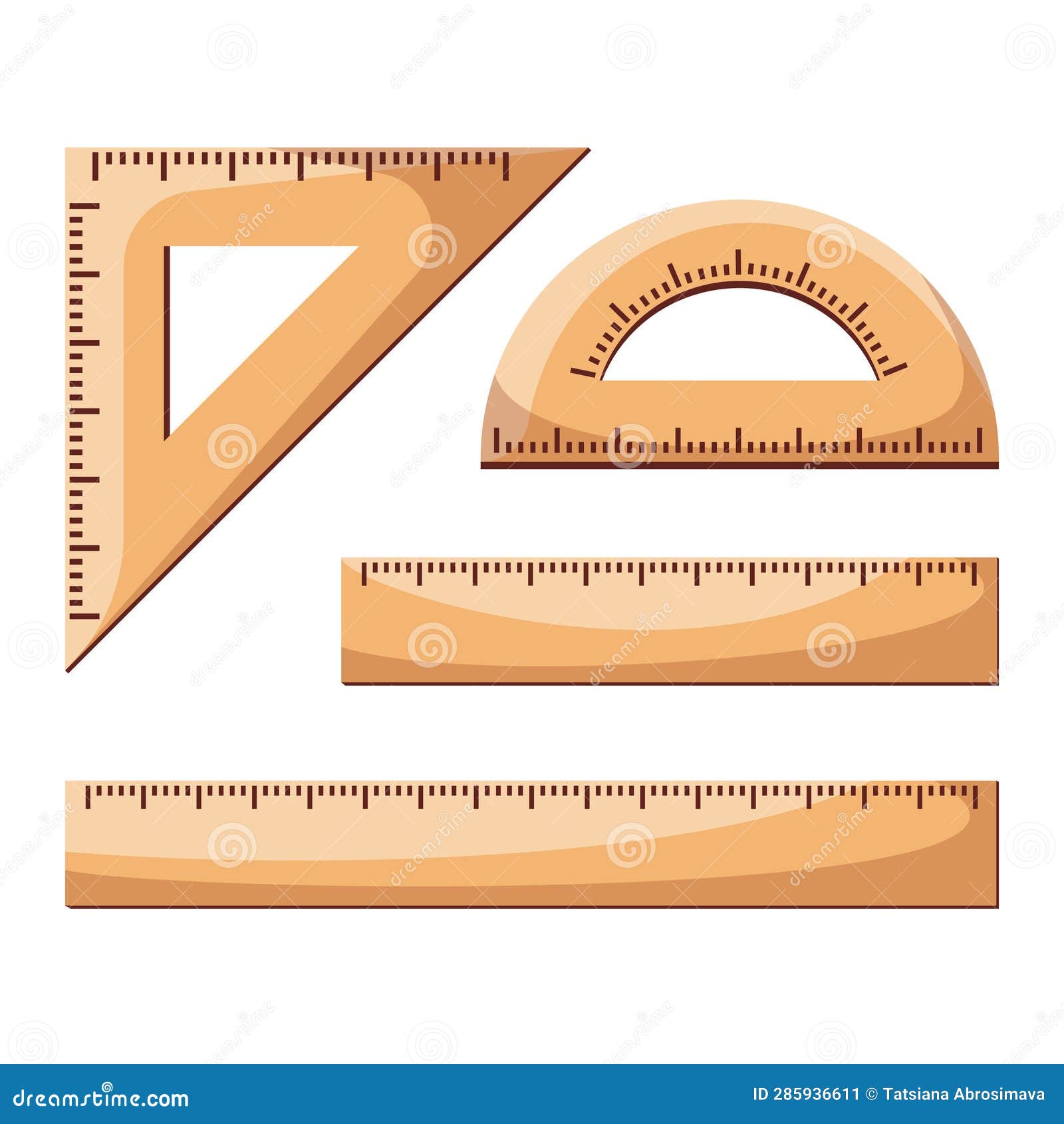 Set of Wooden Rulers. Triangular Ruler, Protractor. Back To School ...