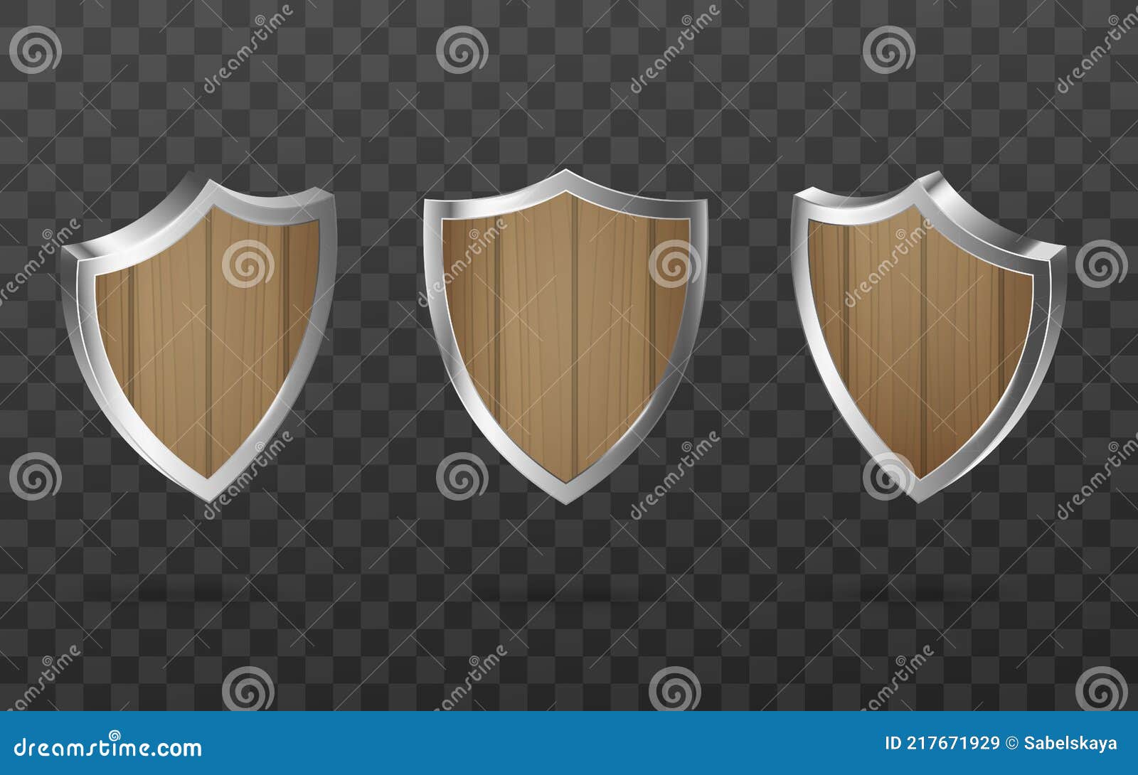 Set of Wooden Security Shields Templates Realistic Vector Illustration ...