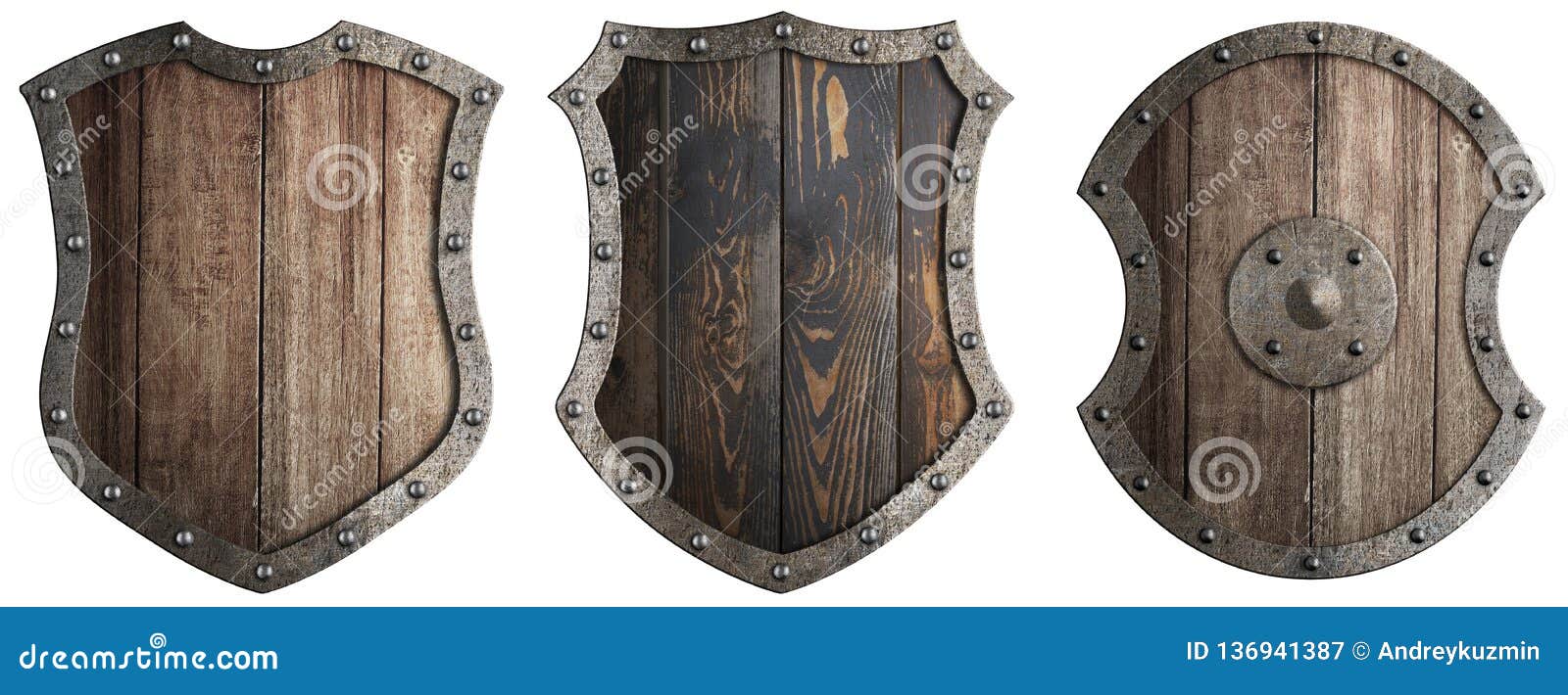 Set of Wooden Shields Isolated 3d Illustration Stock Illustration ...