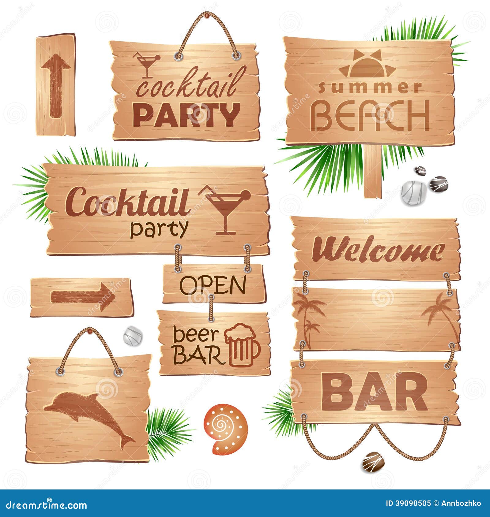 Set of Wooden Signboards. Summer Stock Vector - Illustration of shell ...
