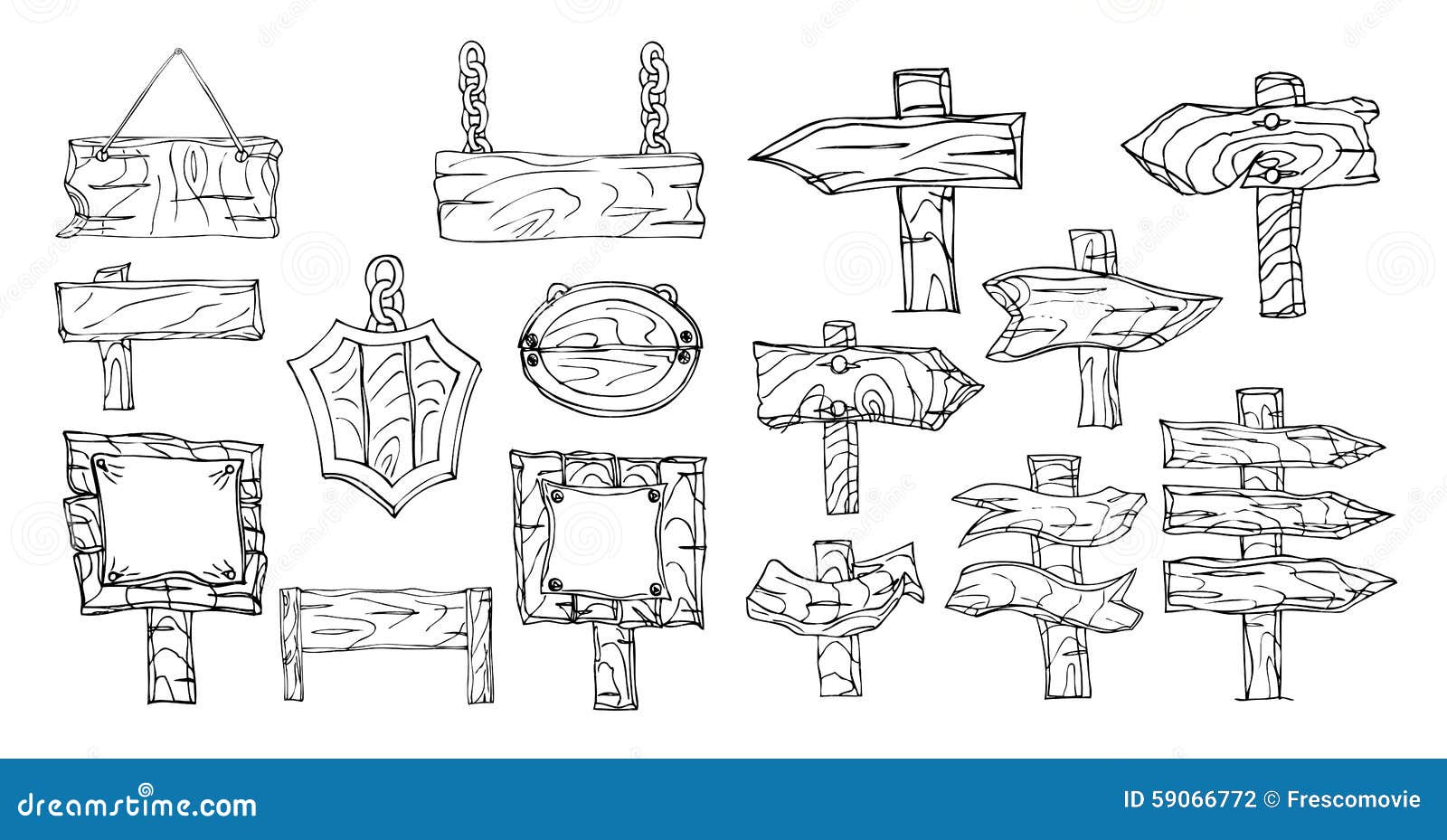 Set of wooden signposts stock illustration. Illustration of drawing ...