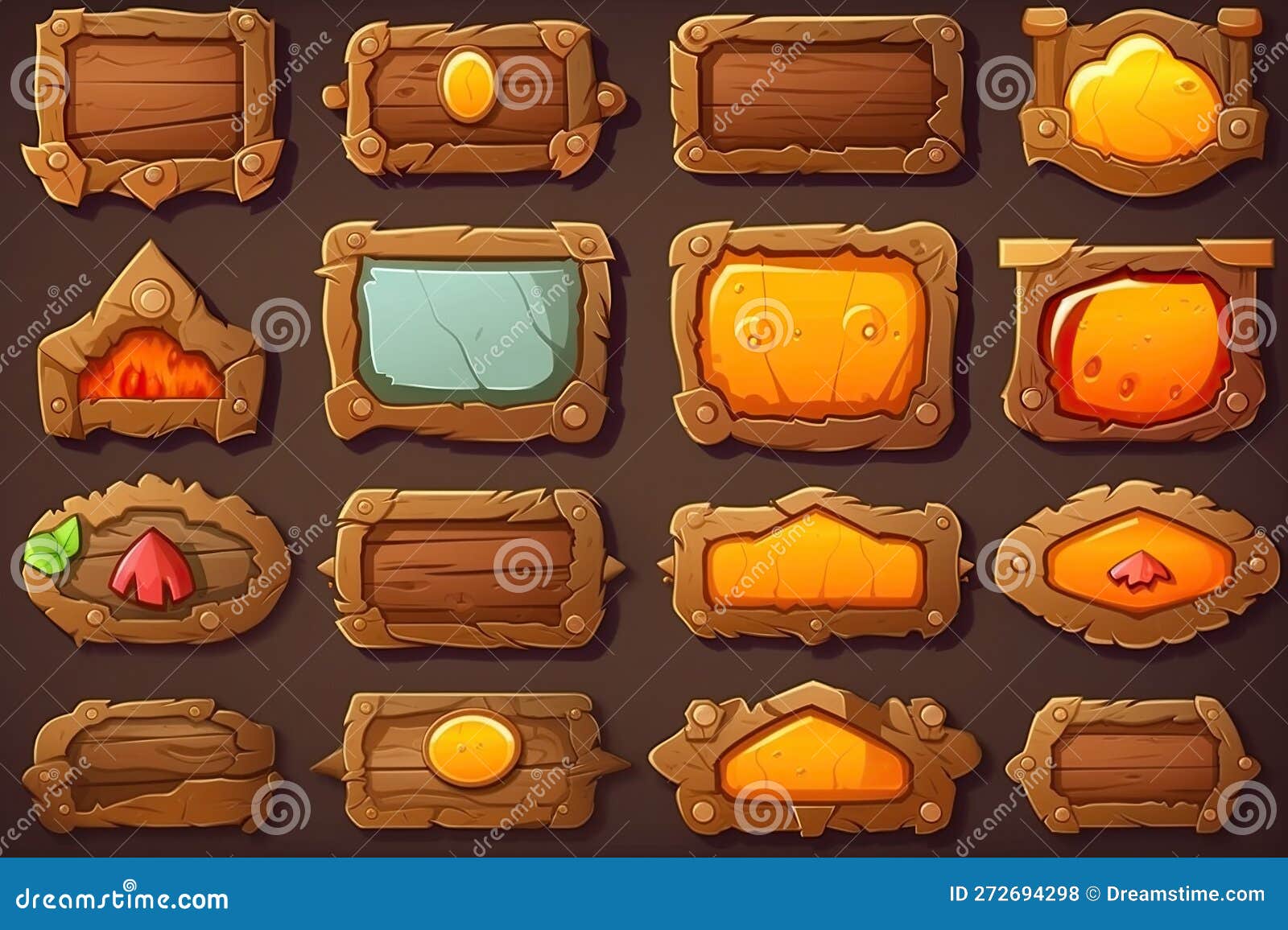 Set of Wooden Signs for Game Design. Generative Ai Stock Illustration ...