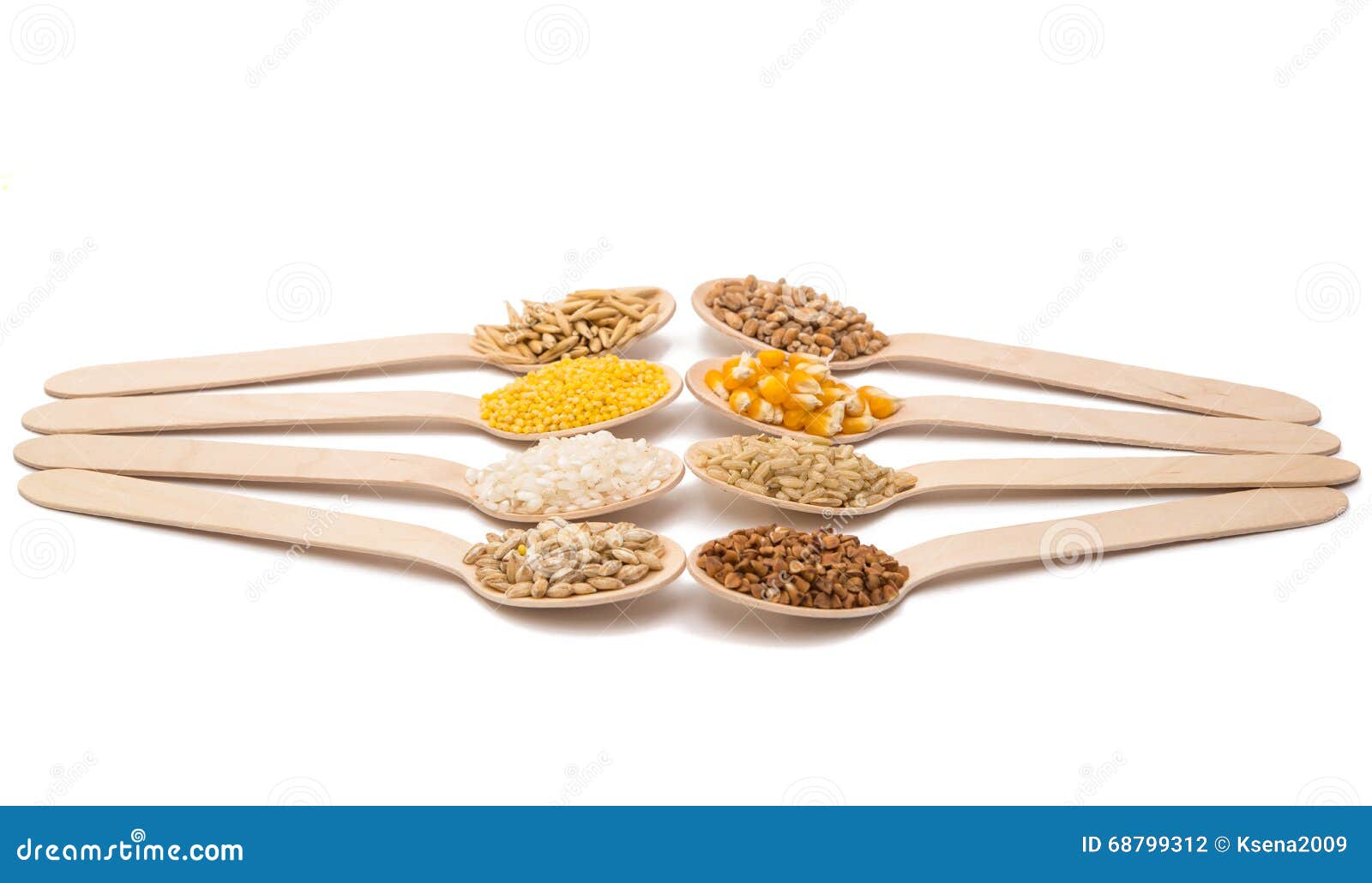 Set of Wooden Spoons with Cereals Isolated Stock Photo - Image of grain ...