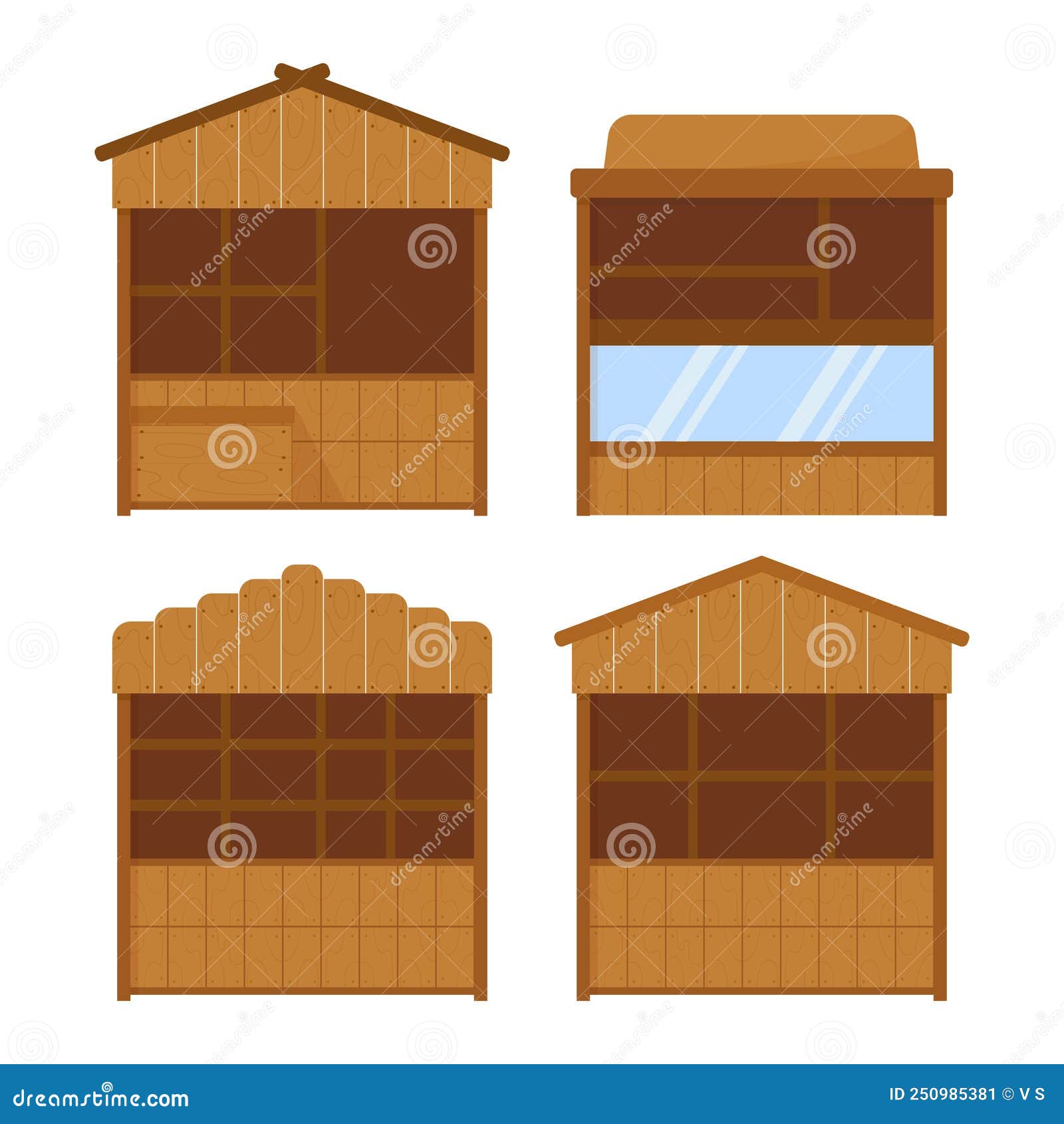 Set of Wooden Street Stalls, Empty Stalls for Selling Goods. Decor ...