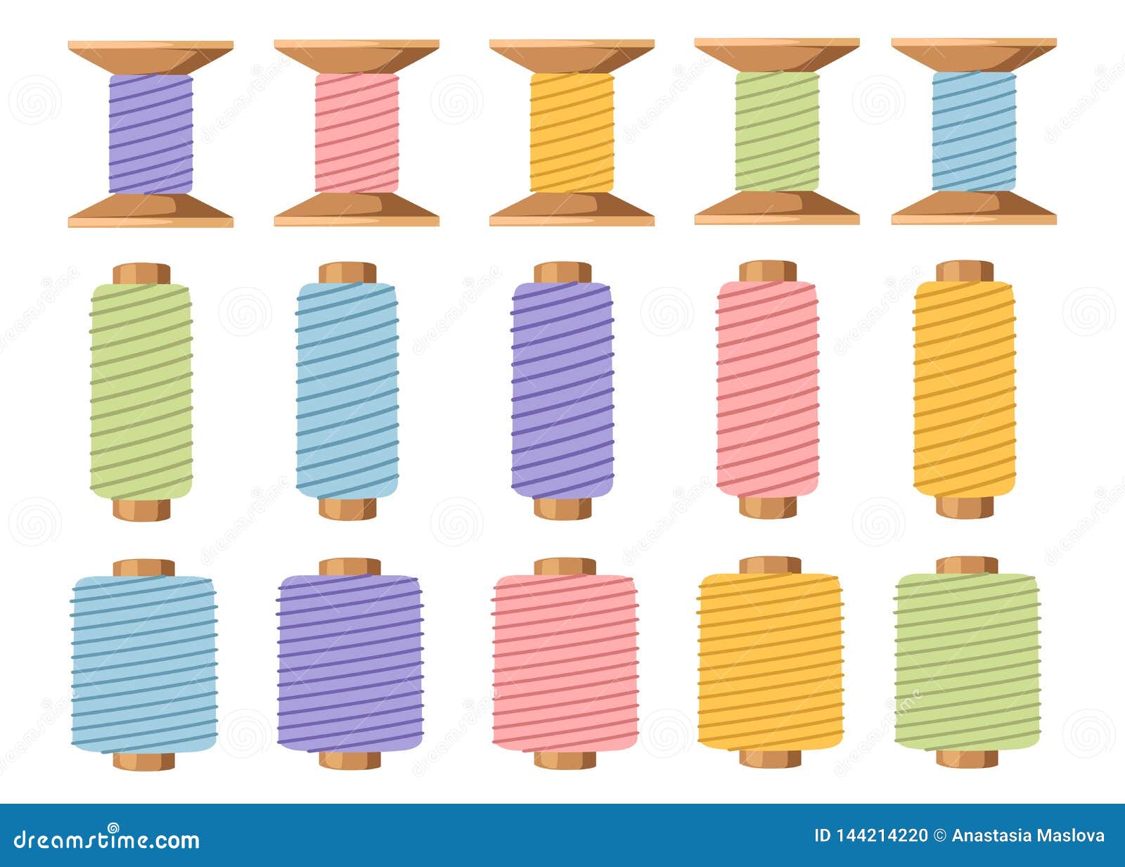 Set of Wooden Thread Spools. Equipment for Sewing and Tailoring ...