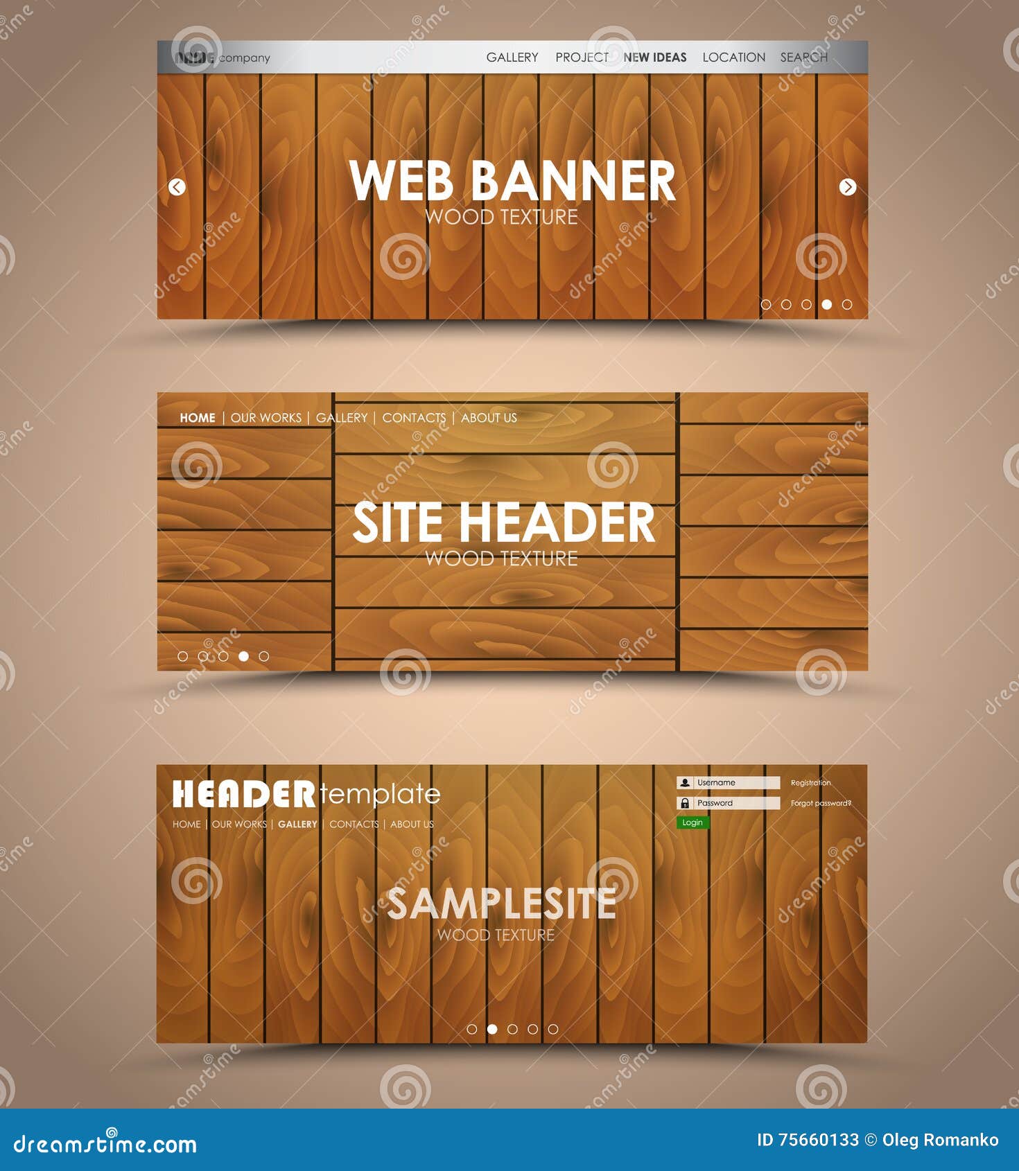Set of wooden web header stock vector. Illustration of brown - 75660133