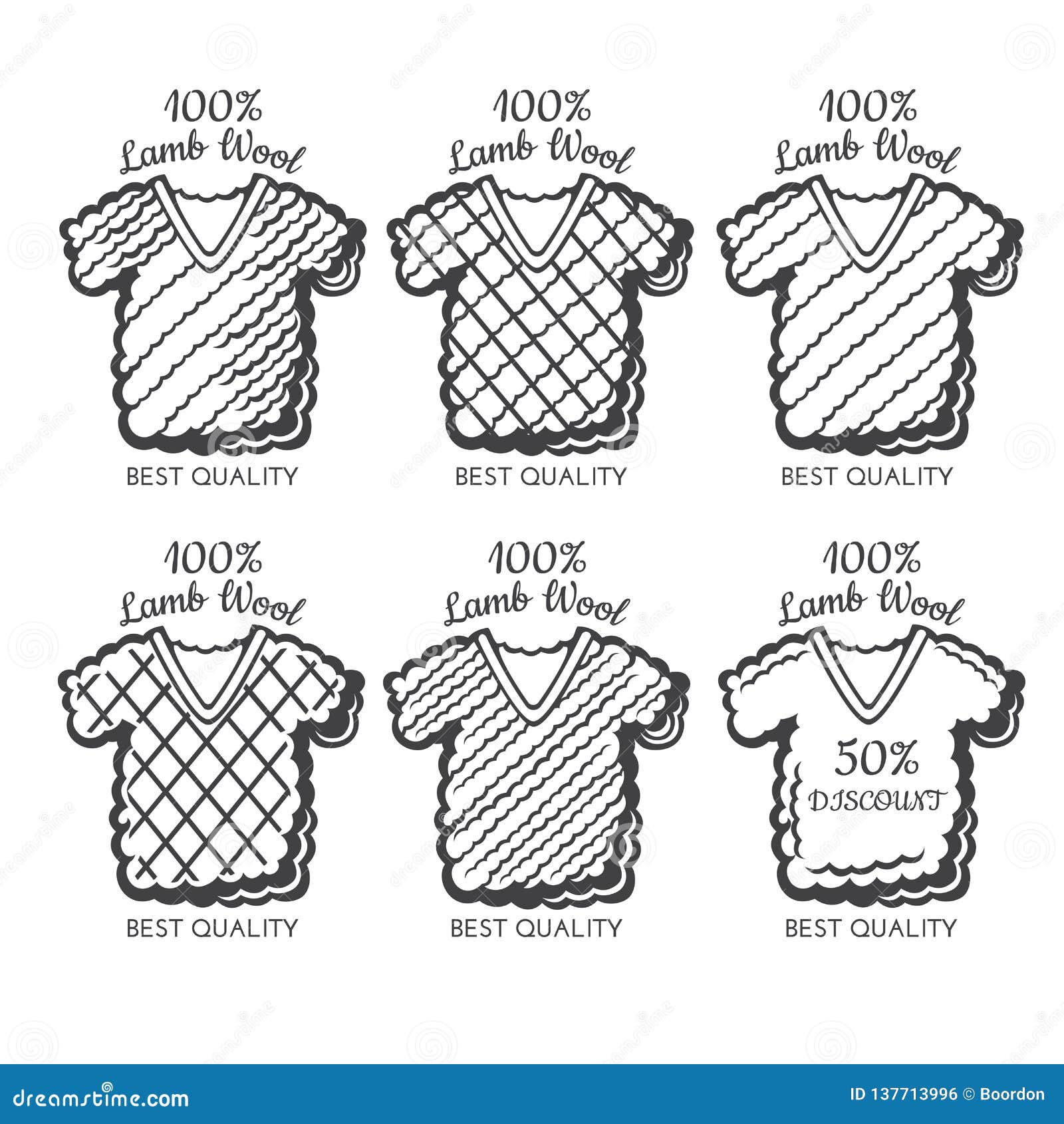 Set of Wool Labels with Different Wool Pullover. Logo for Knitted Craft ...