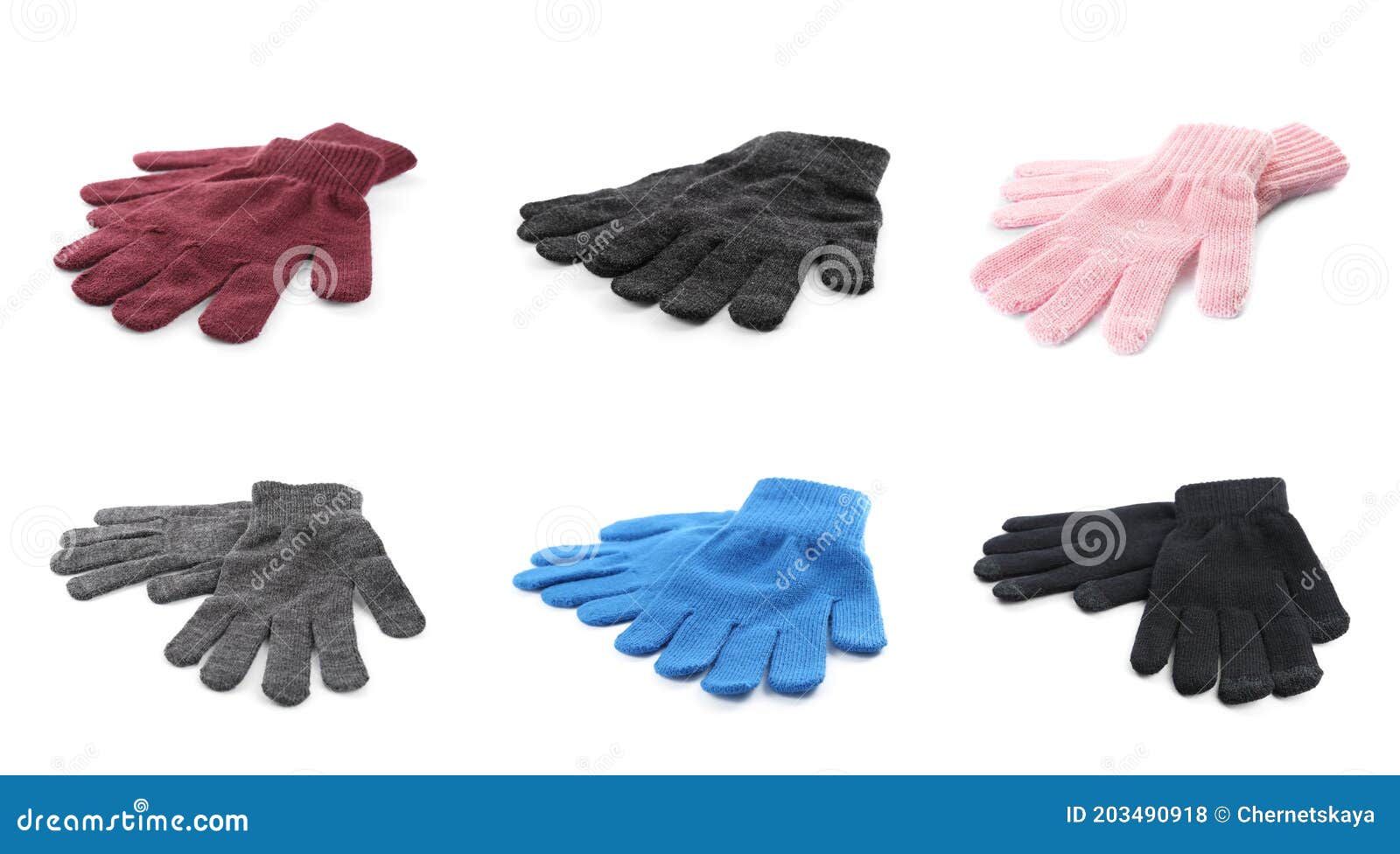 Set of Woolen Gloves on White Background. Banner Design Stock Photo ...