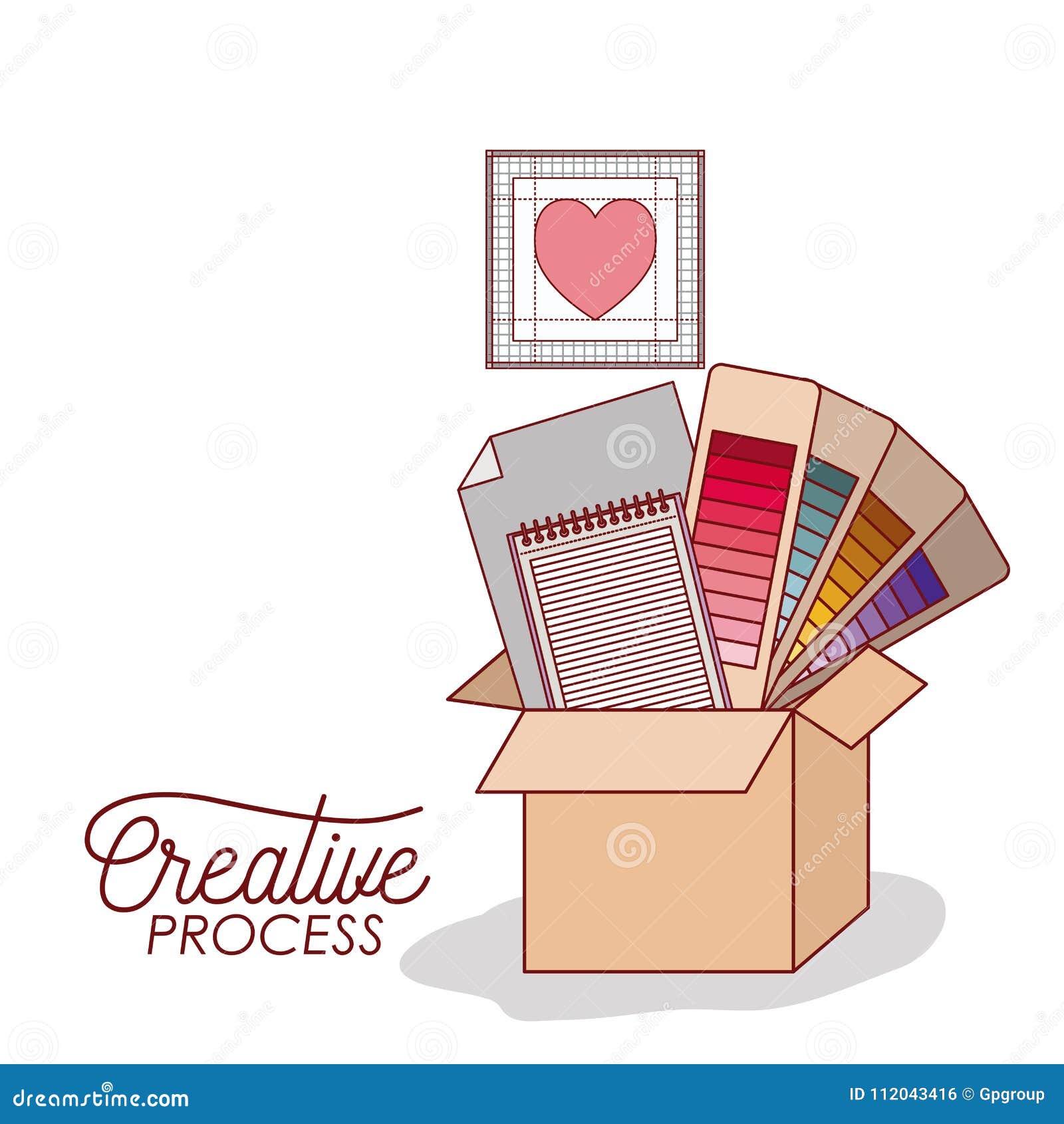 Set Work Elements for Graphic Design in Carton Box Colorful Silhouette ...