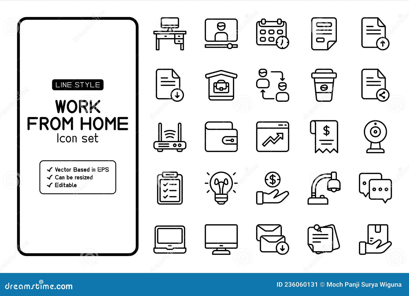 Set of Work from Home Icons Stock Vector - Illustration of inbox ...