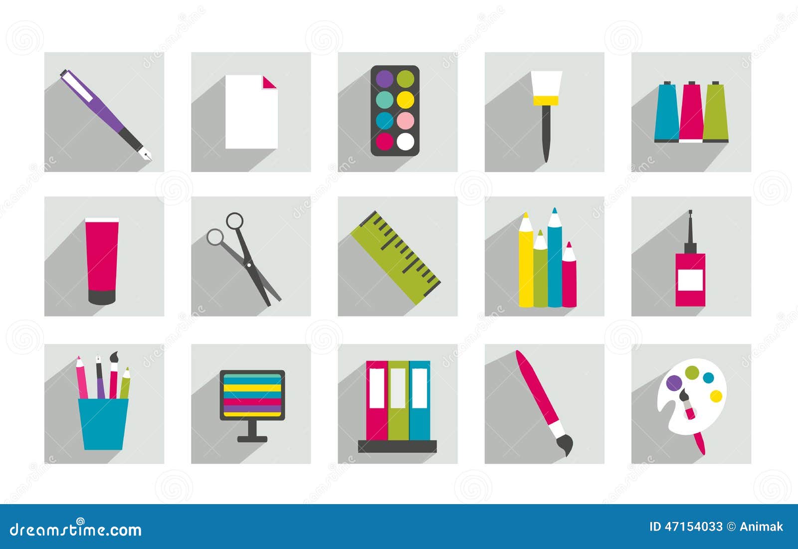Set of Work Office or School Icons. Stock Vector - Illustration of desk ...