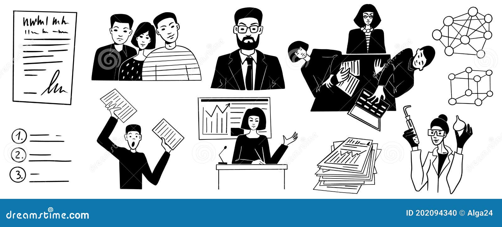 Set Work on Student Research Project Teamwork Doodle Styl Stock Vector ...