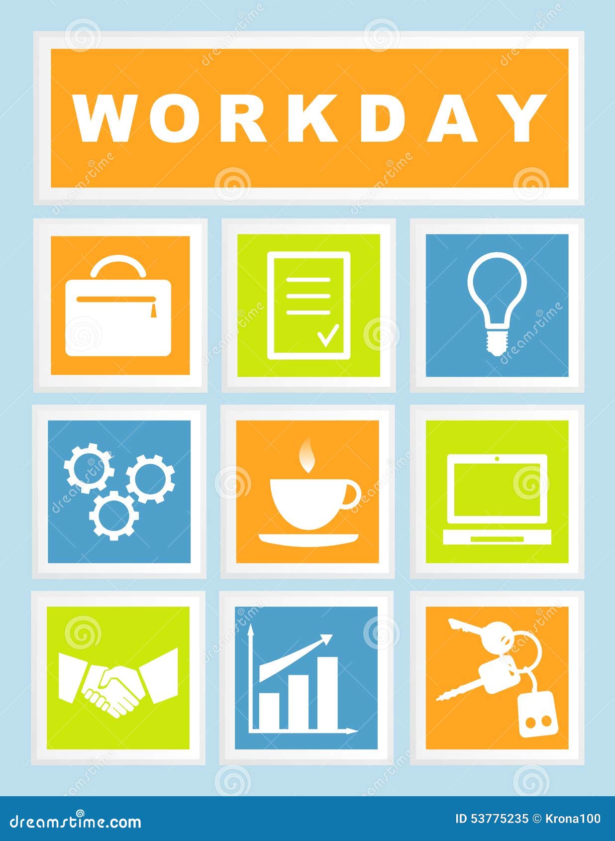 Set 9 Workday Icons stock vector. Illustration of order - 53775235