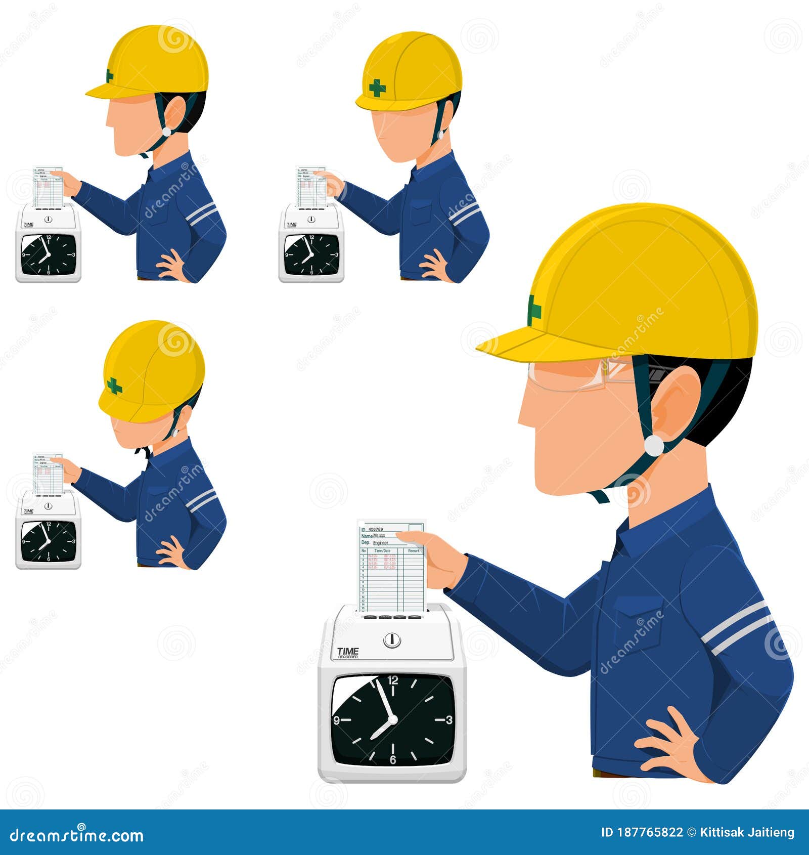 Set of Worker is Checking in with the Dial Time Recorder in the Morning ...