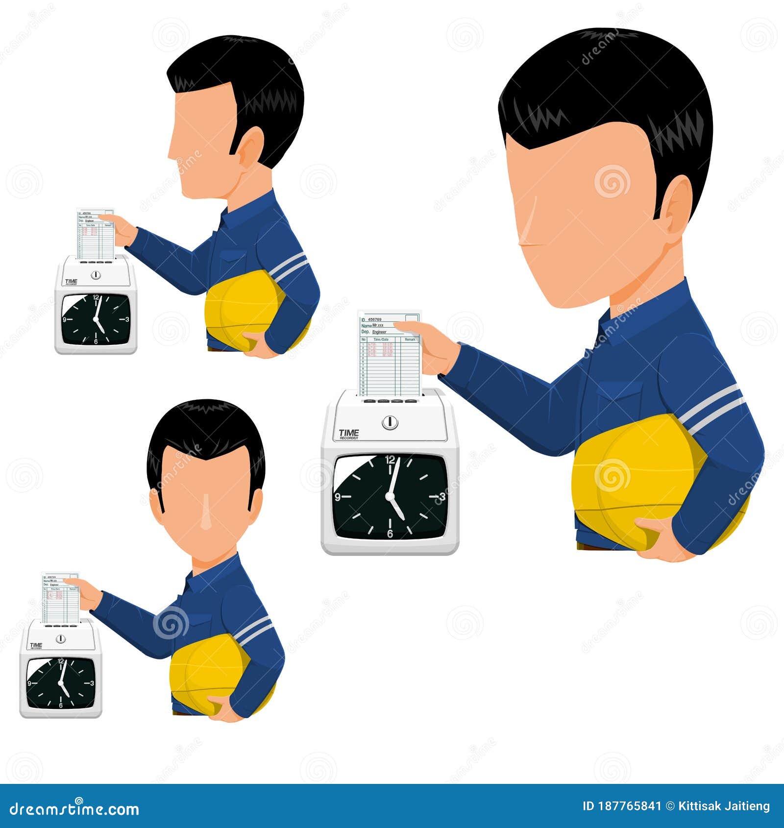 Set of Worker is Checking Out with the Dial Time Recorder in the ...