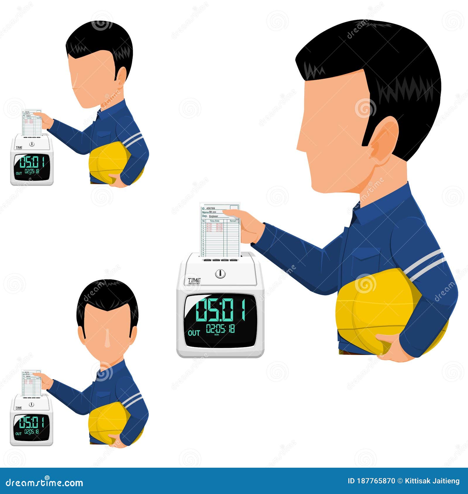 Set of Worker is Checking Out with the Digital Time Recorder in the ...