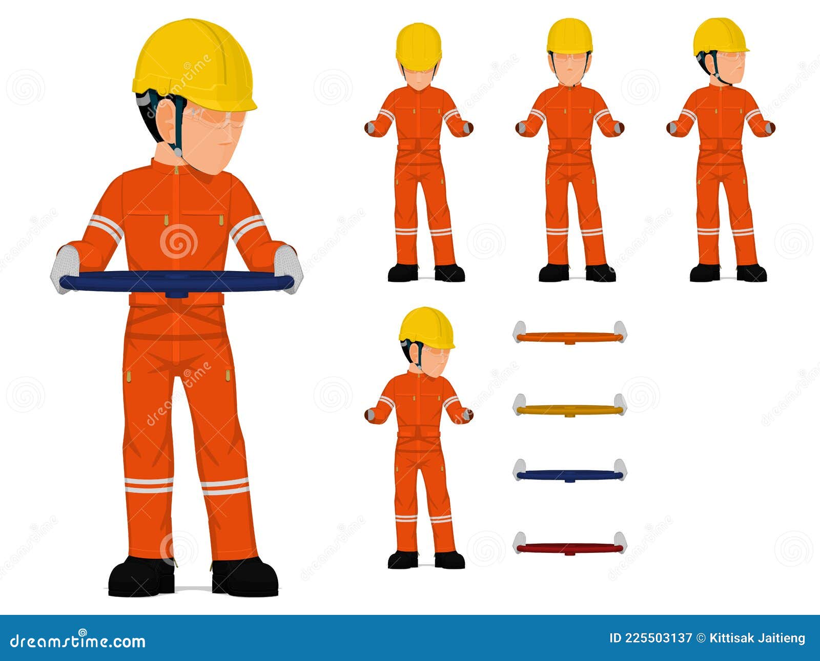 Set of Worker is Holding Hand Wheel on White Background Stock Vector ...