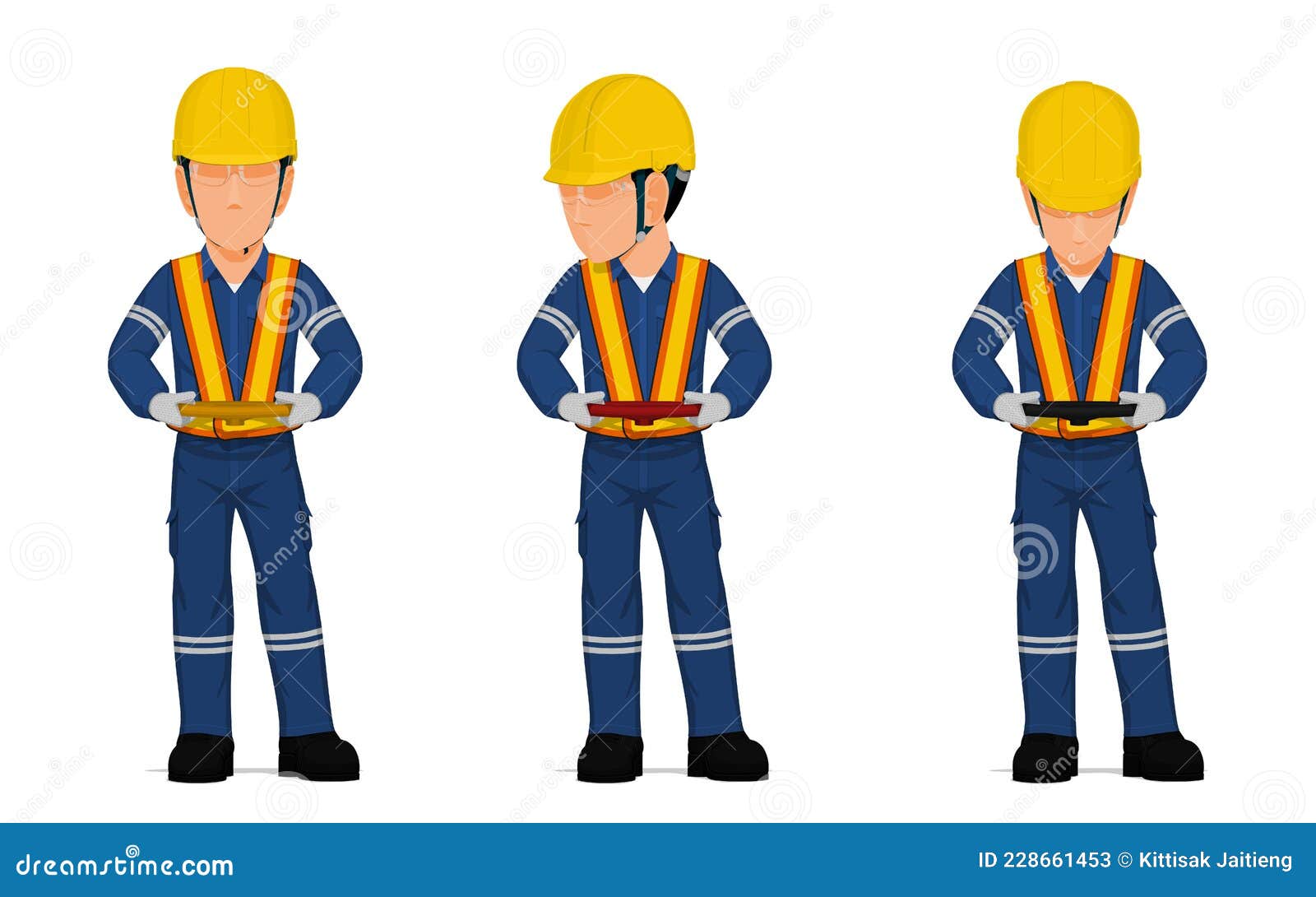 Set of Worker is Holding Hand Wheel on White Background Stock Vector ...
