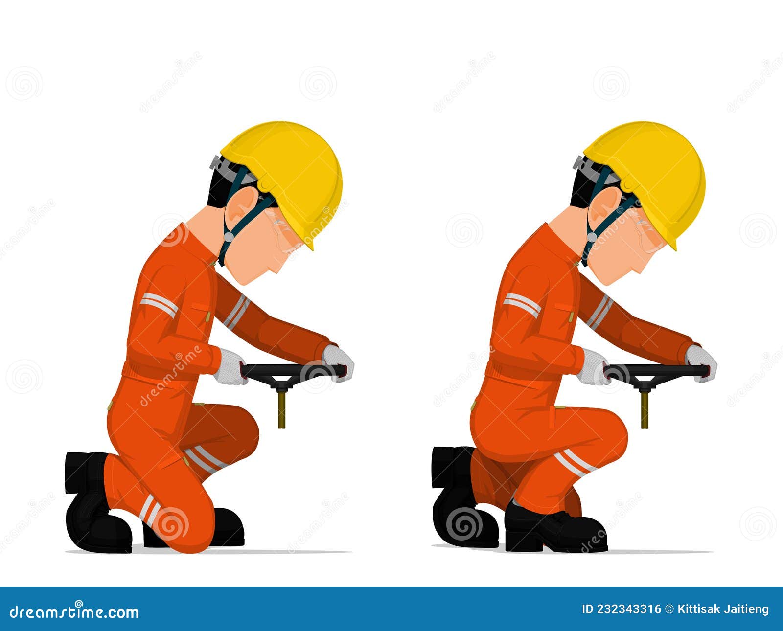Set of Worker is Holding Hand Wheel on White Background Stock Vector ...