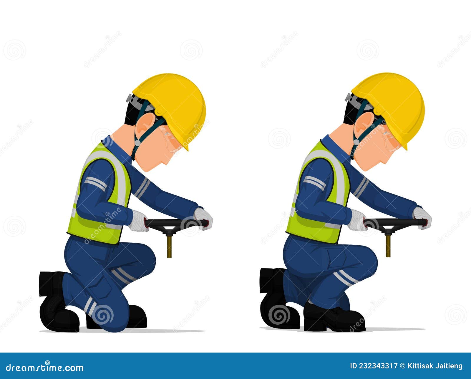Set of Worker is Holding Hand Wheel on White Background Stock Vector ...