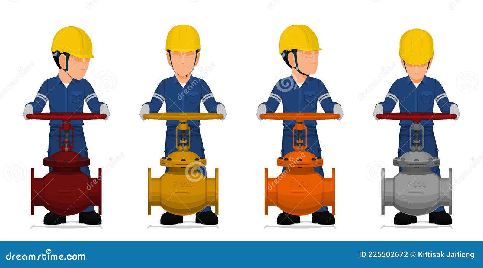 Set of Worker is Operating Gate Valve on White Background Stock Vector ...
