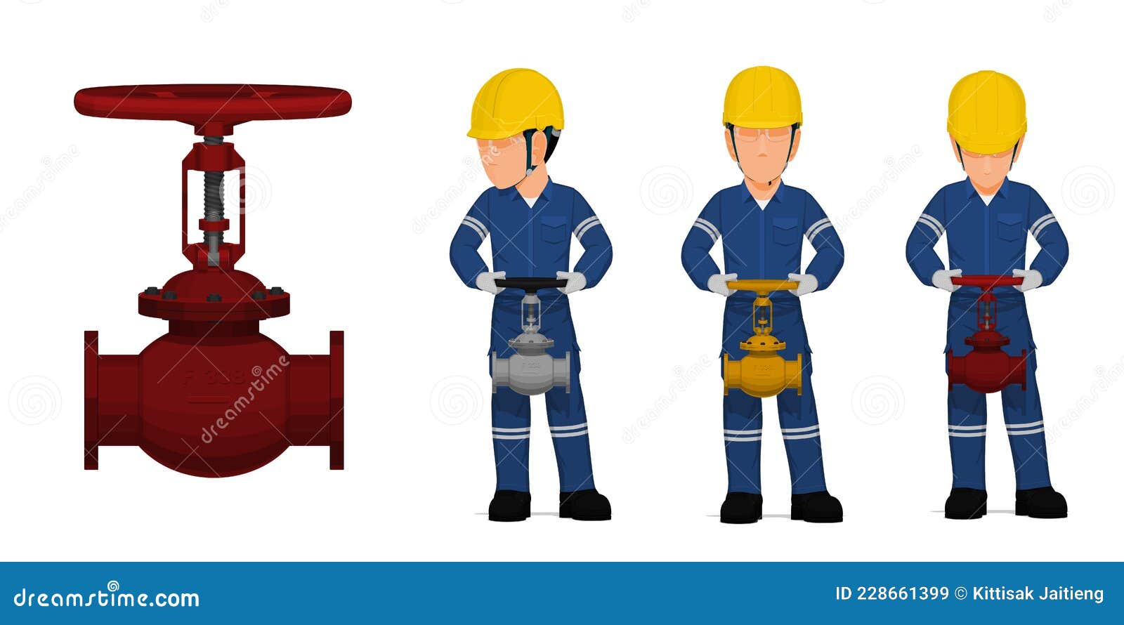 Set of Worker is Operating Gate Valve on White Background Stock Vector ...