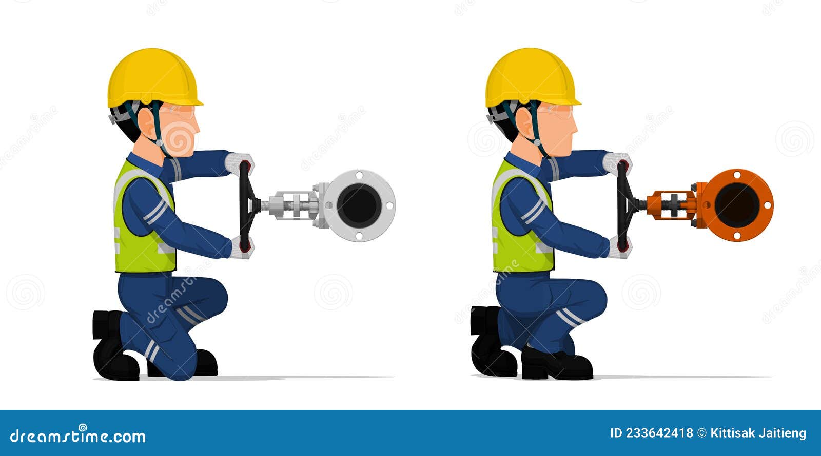 Set of Worker is Operating Valve on White Background Stock Vector ...