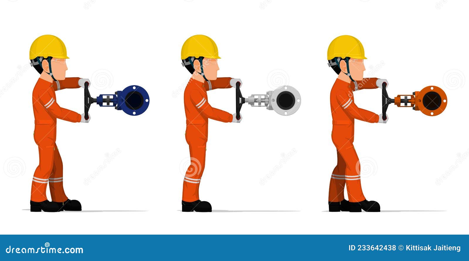 Set of Worker is Operating Valve on White Background Stock Vector ...