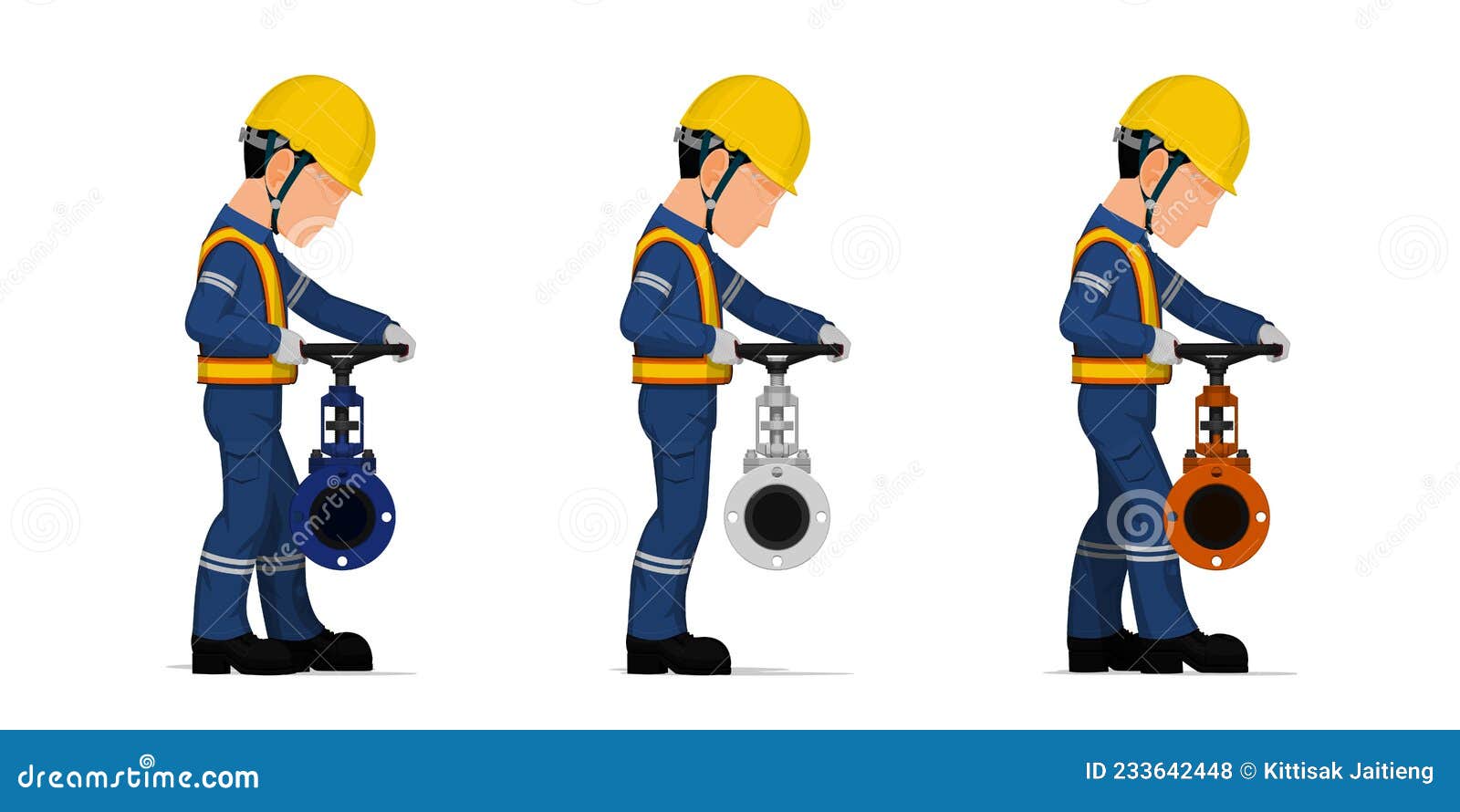 Set of Worker is Operating Valve on White Background Stock Vector ...
