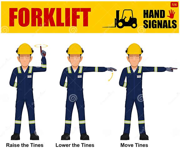 Set of Worker Present Forklift Hand Signal on White Background Stock ...