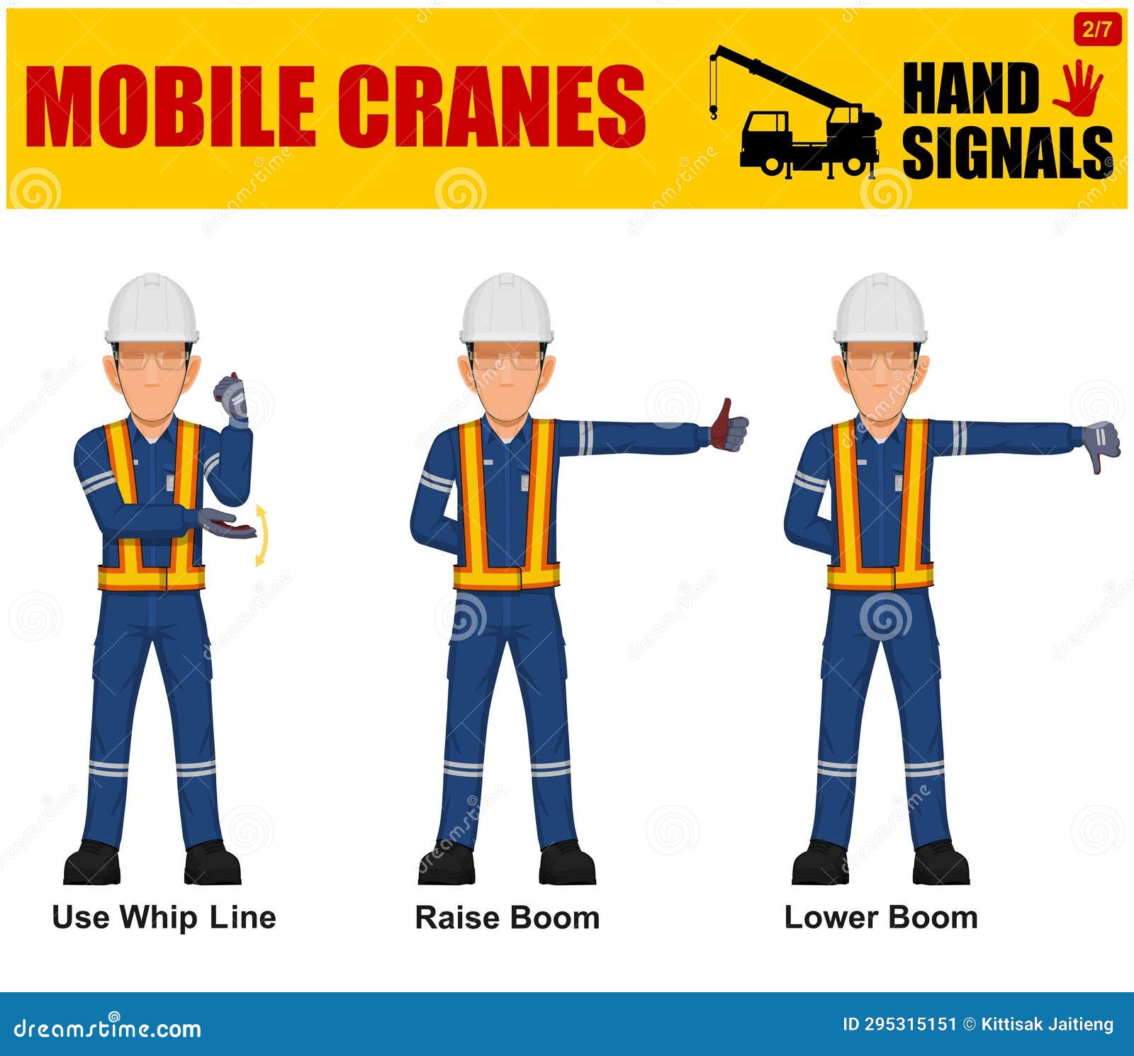 Set of Worker Present Mobile Cranes Hand Signal on White Background ...