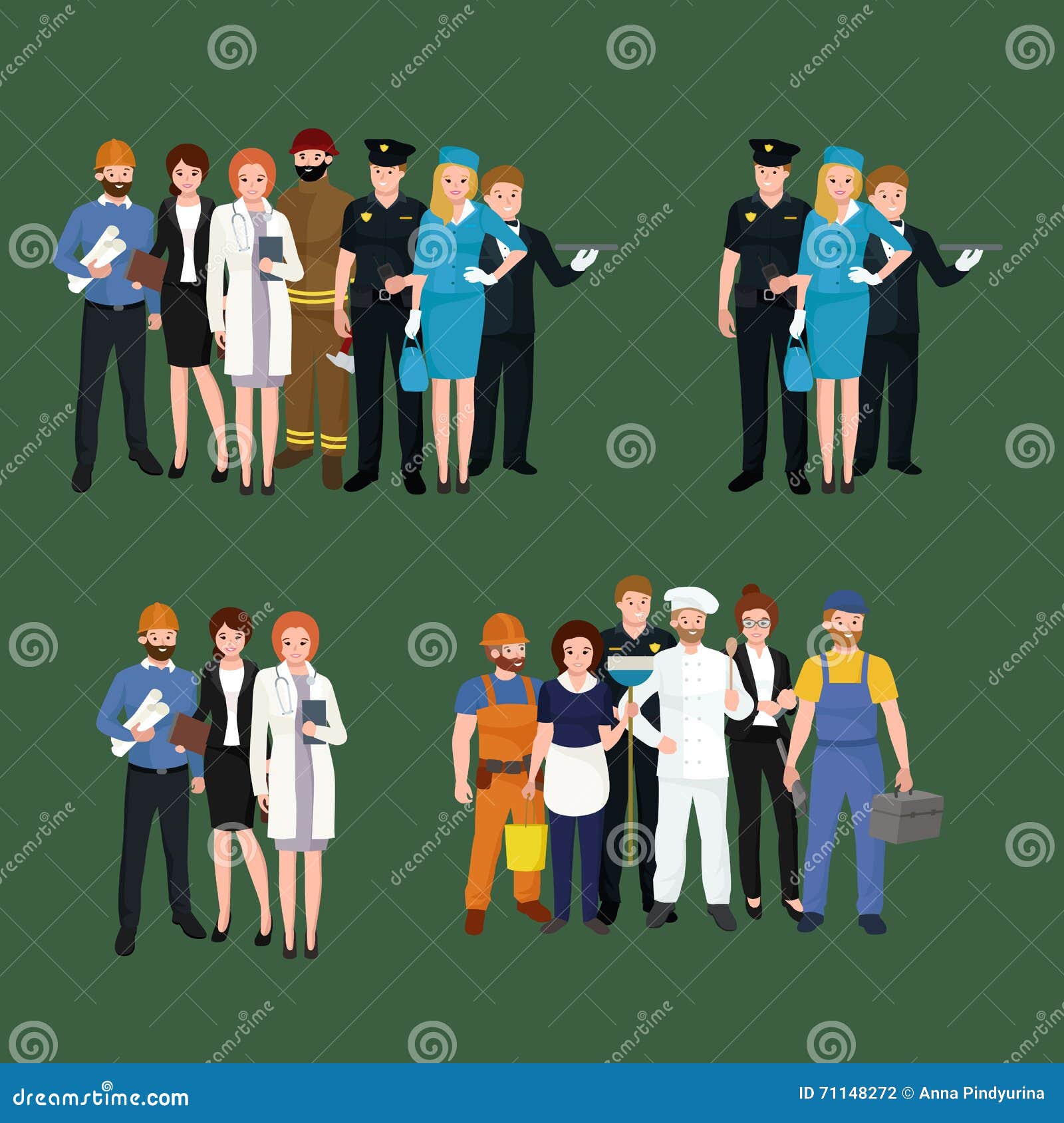 Set Workers Team, Profession People Uniform, Cartoon Vector ...