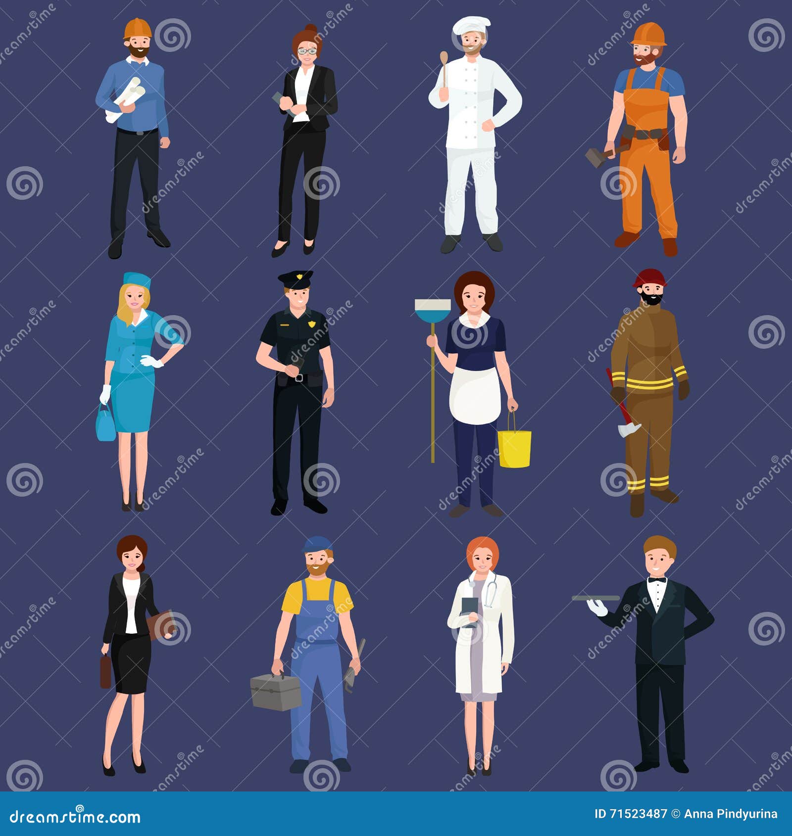 Set Workers Team, Profession People Uniform, Cartoon Vector ...