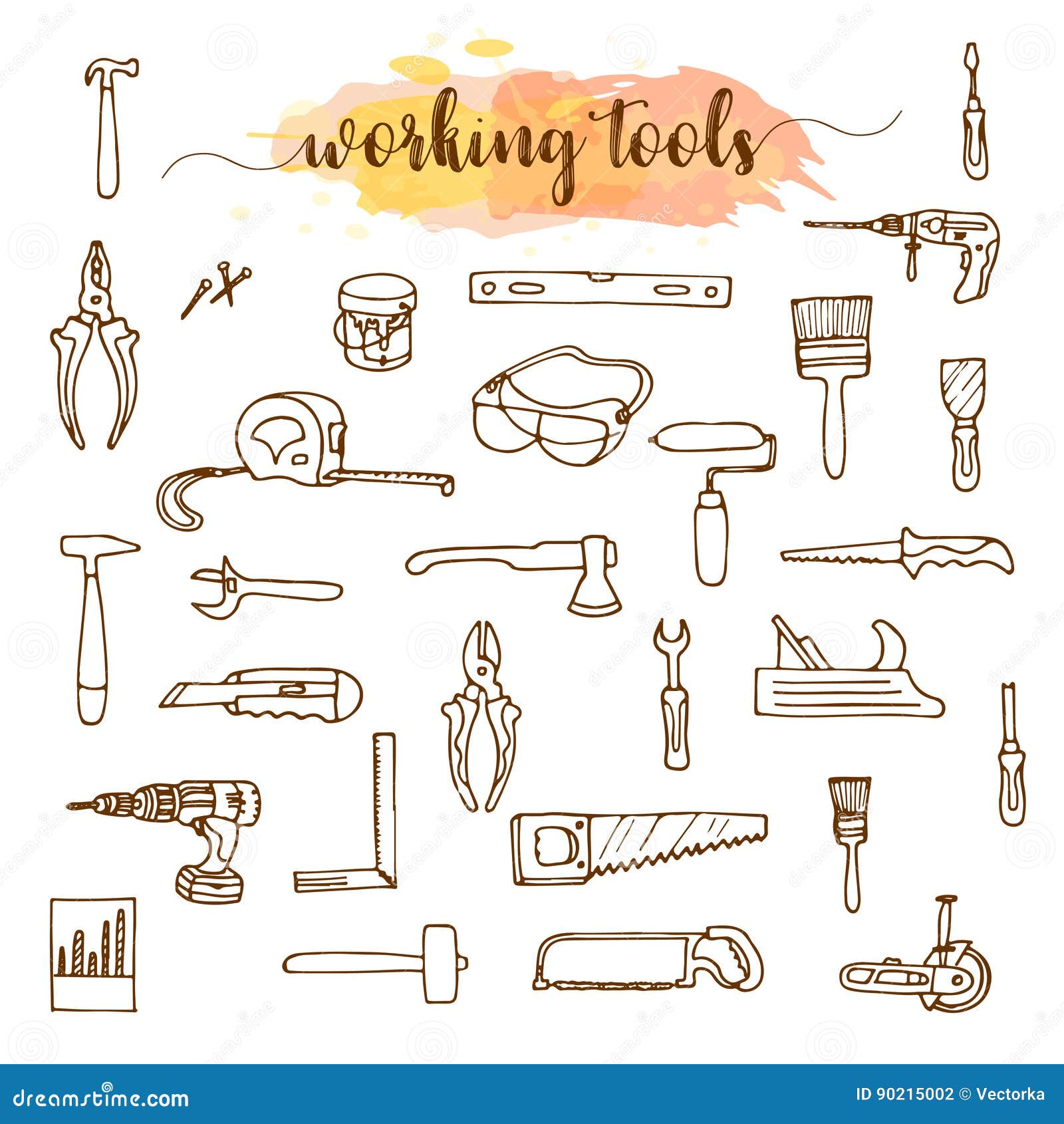Set of Working Tools, Doodle Sketch Stock Vector - Illustration of nail ...