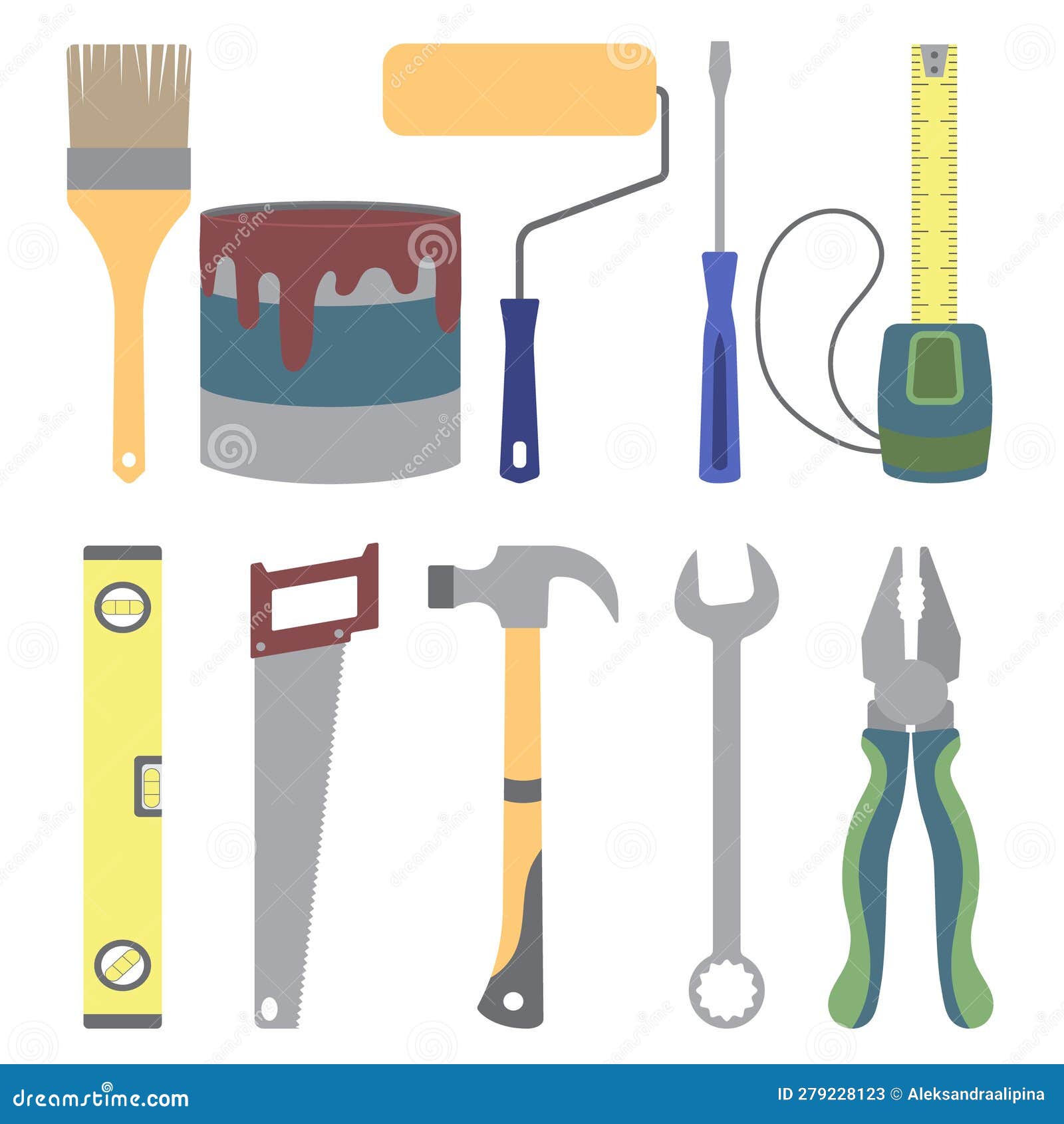 Set of Working Tools in Flat Style in Pastel Colors. Stock Vector ...